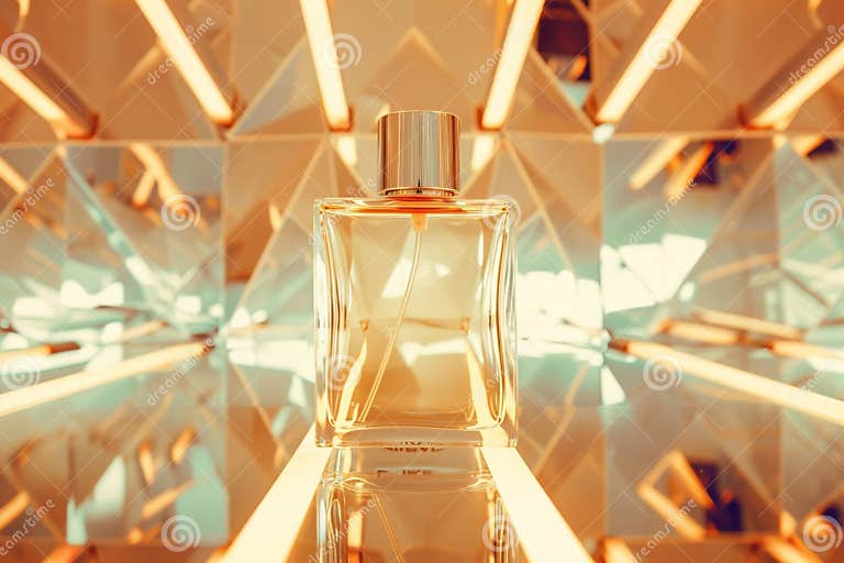 Perfume Bottle among Mirrors, Multiple Reflections, Top Angle, Bright ...