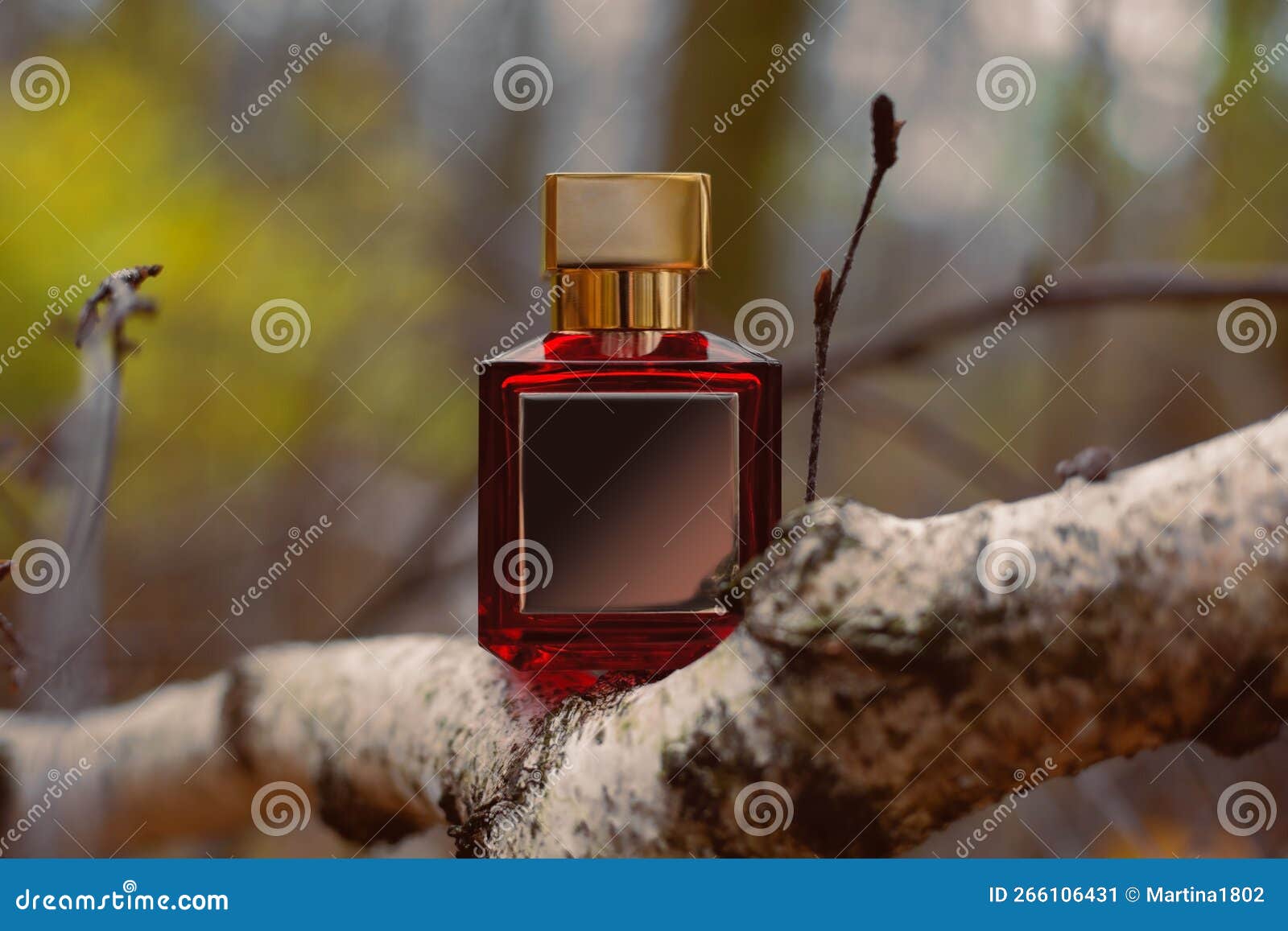 Red Perfume Bottle on Nature Background Stock Image - Image of liquid ...