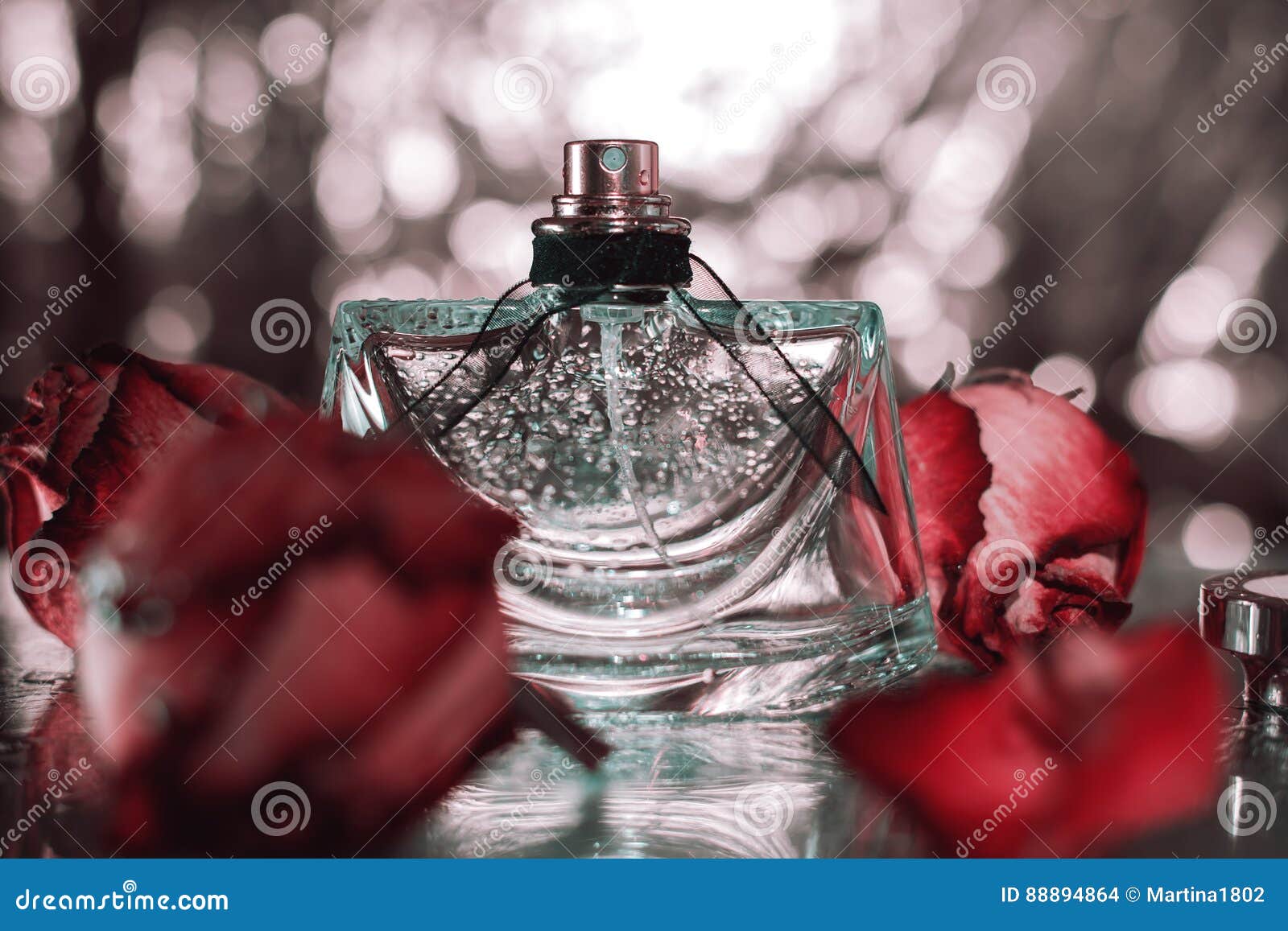 Perfume Bottle with Pink Flower Roses Stock Photo - Image of cosmetic ...