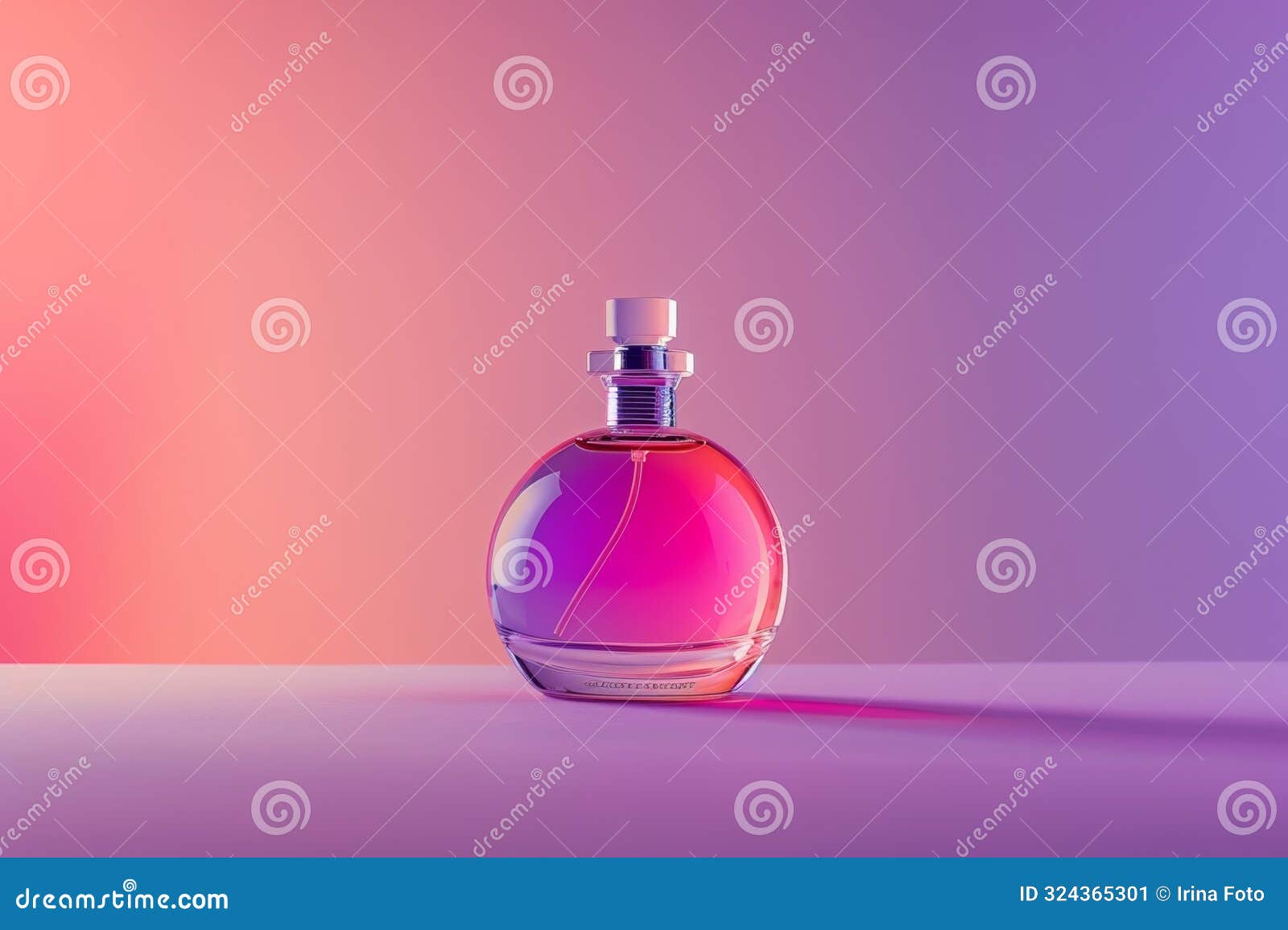 Perfume Bottle with Pink and Purple Gradient Background, Side Angle ...