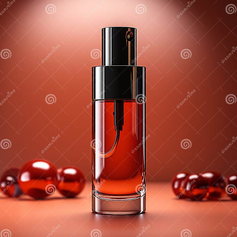 Perfume Bottle on a Red Background. 3d Rendering. Stock Illustration ...