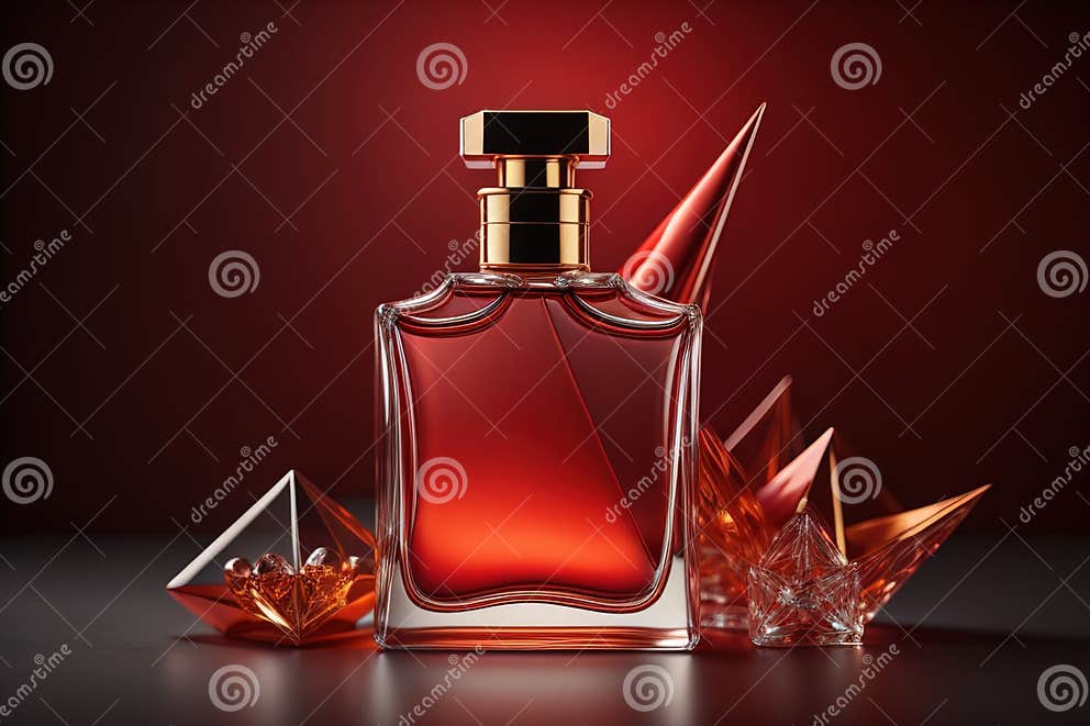 Perfume Bottle with Red Liquid on Dark Background. Generative Ai Stock ...