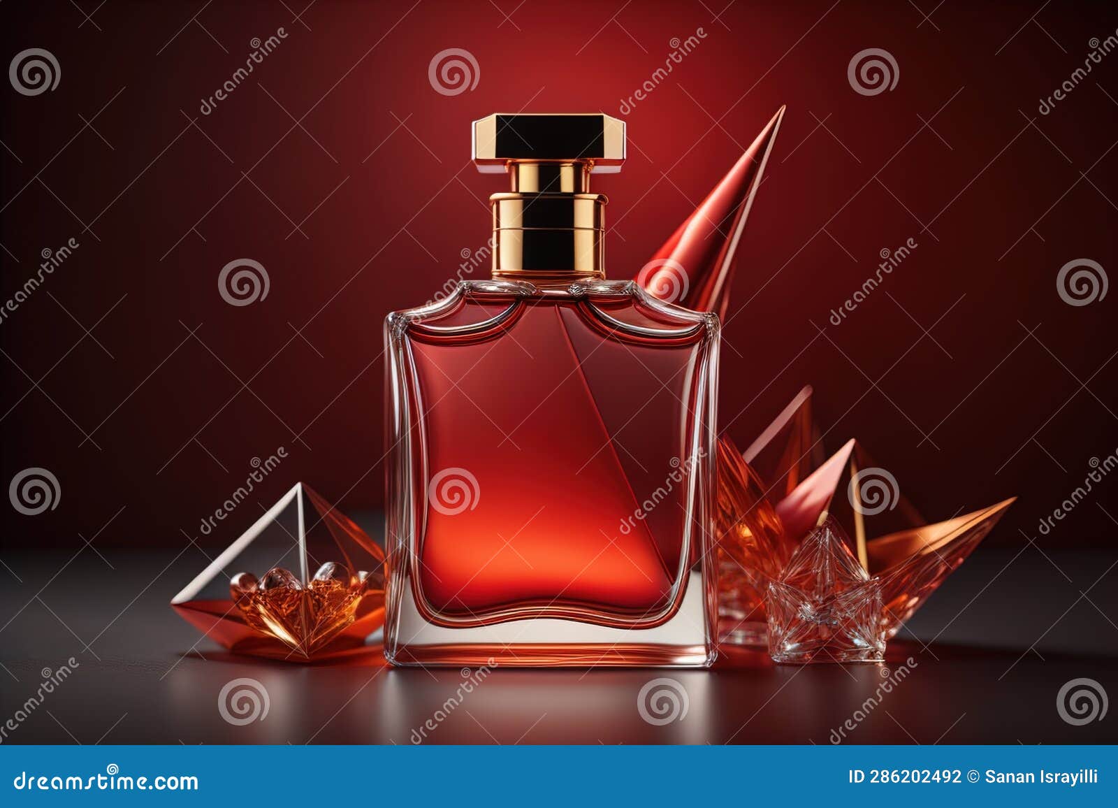 Perfume Bottle with Red Liquid on Dark Background. Generative Ai Stock ...