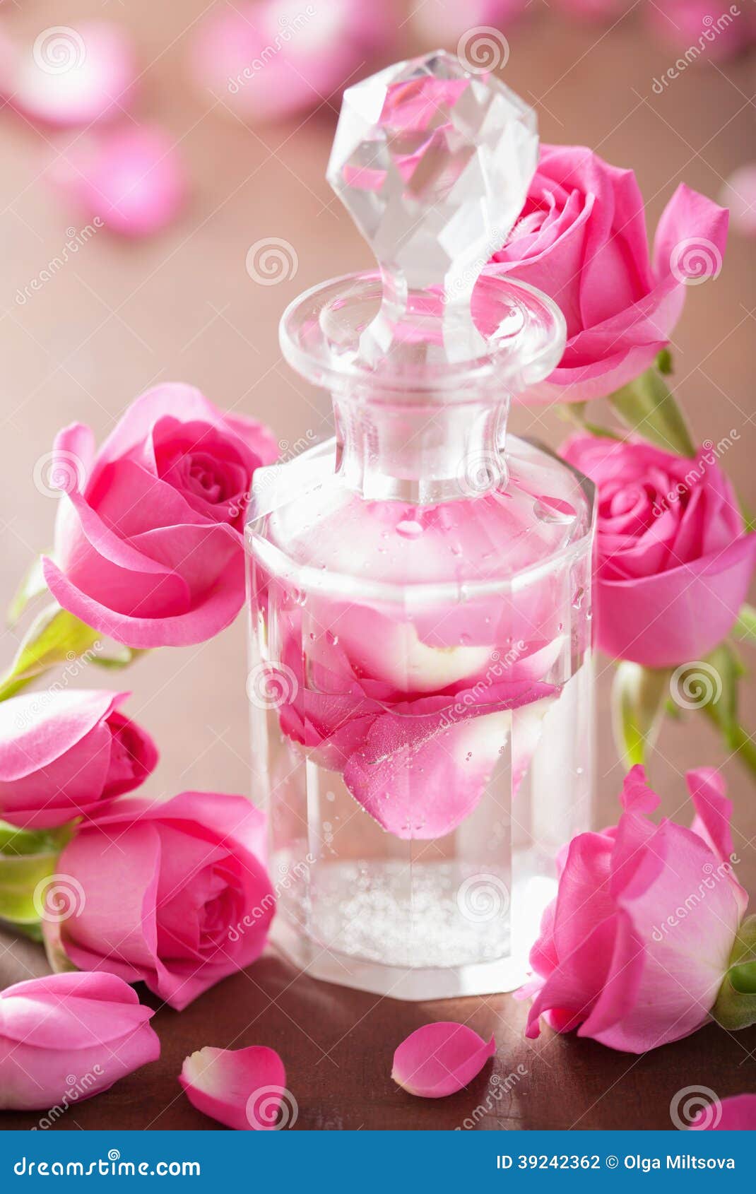 Perfume Bottle, Rose Flowers. Spa Aromatherapy Stock Photo - Image of ...