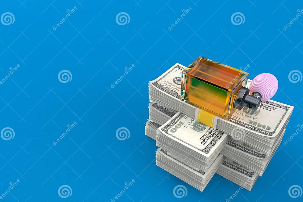 Perfume Bottle on Stack of Money Stock Illustration - Illustration of ...