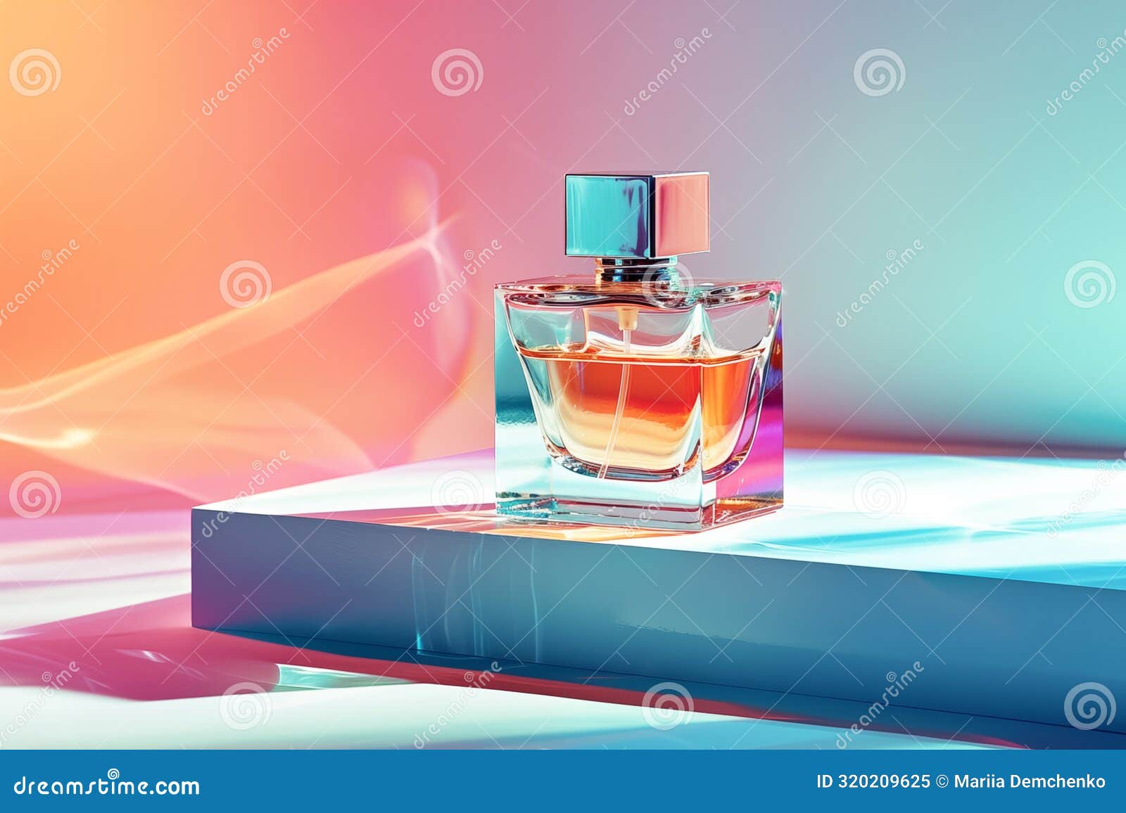 Perfume Bottle on Surface with Colorful Gradient Background, Cosmetic ...