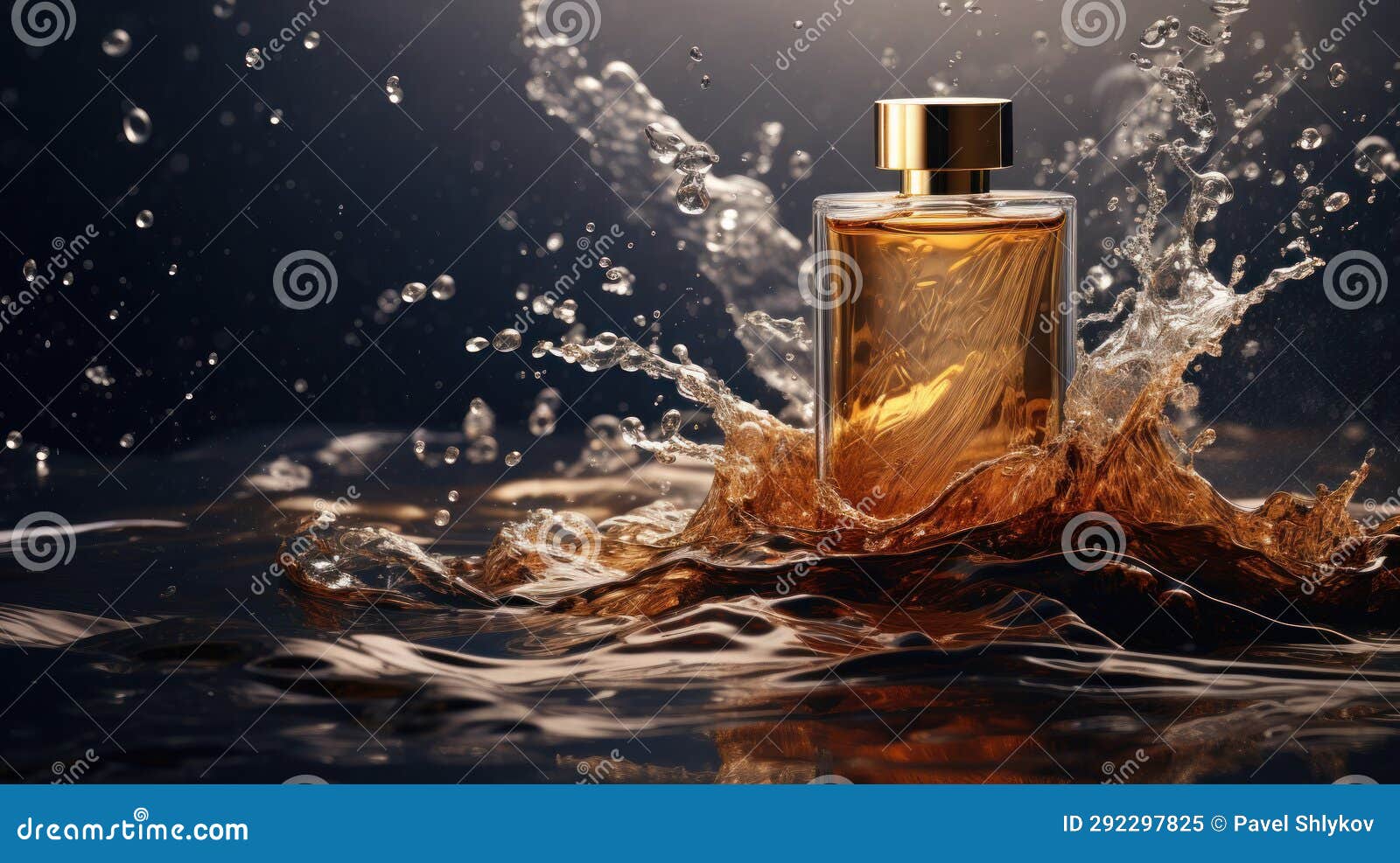 Perfume Bottle and Water Splash Around it Stock Image - Image of ...