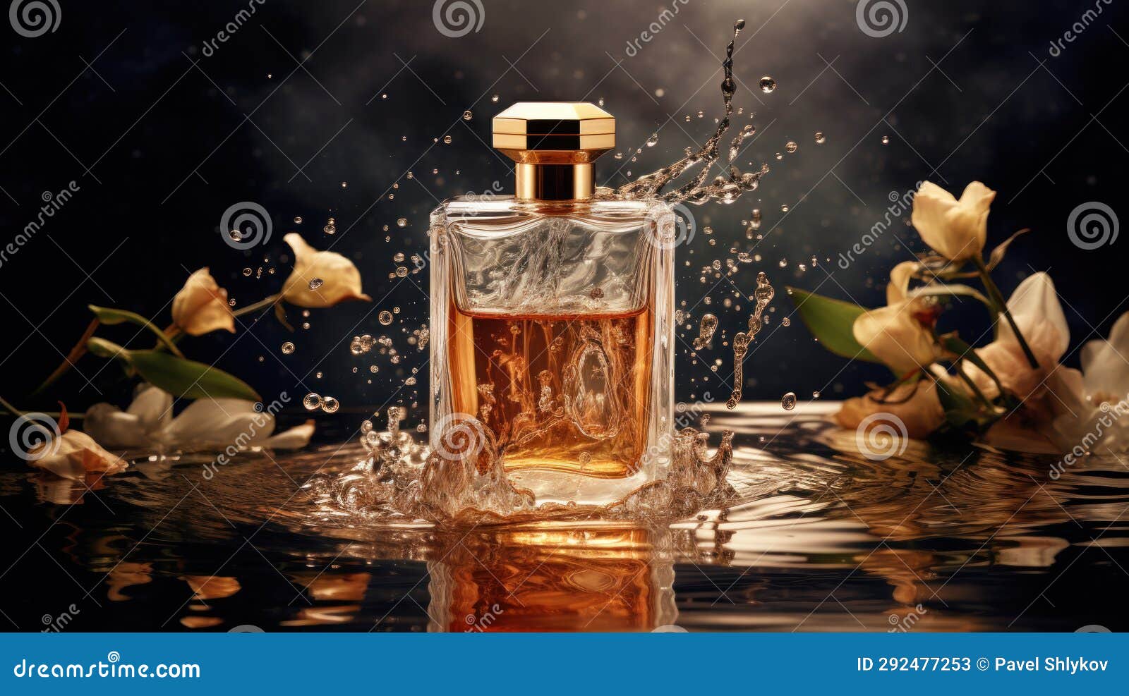 Perfume Bottle and Water Splash Around it Stock Image - Image of ...