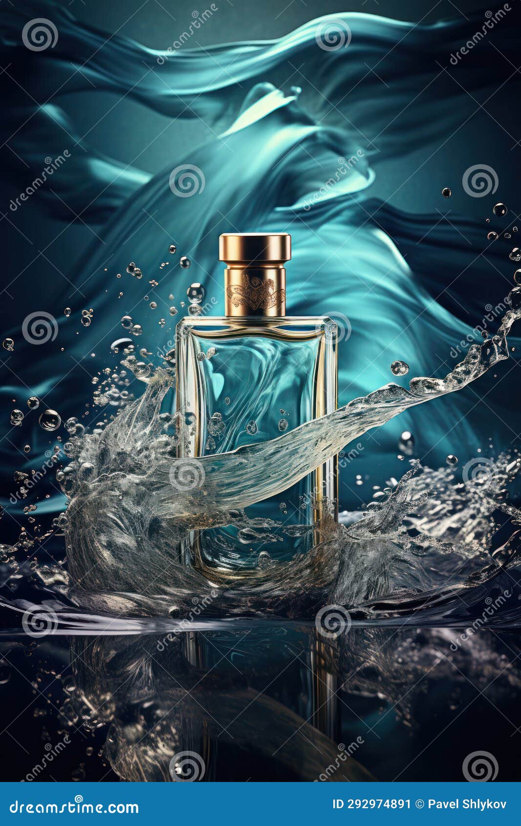 Perfume Bottle and Water Splash Around it. Cosmetic Stock Illustration ...