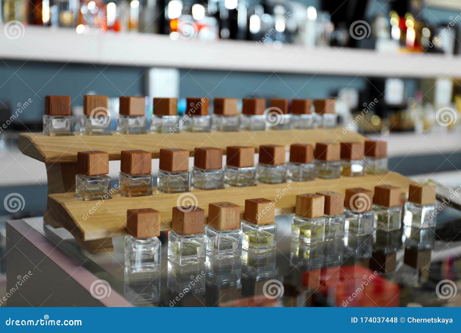 Perfume Bottles on Counter in Shop Stock Photo - Image of cosmetics ...