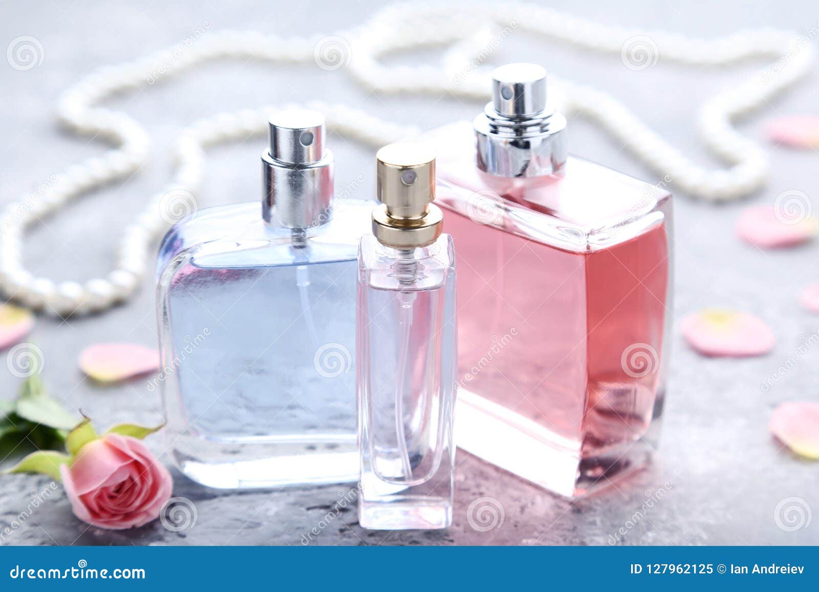 Perfume bottles with rose stock image. Image of fragrant - 127962125