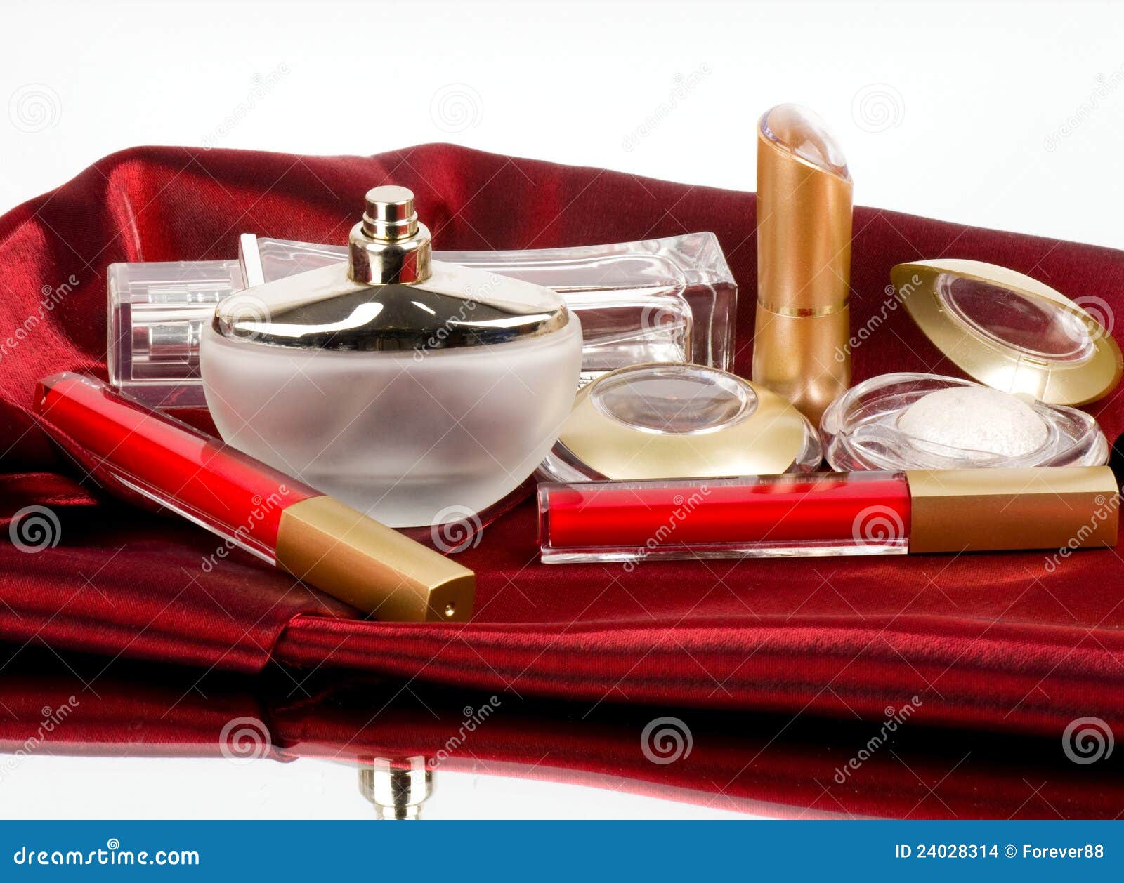 Perfume Bottles, Red Lipstick Stock Photo - Image of background, female ...