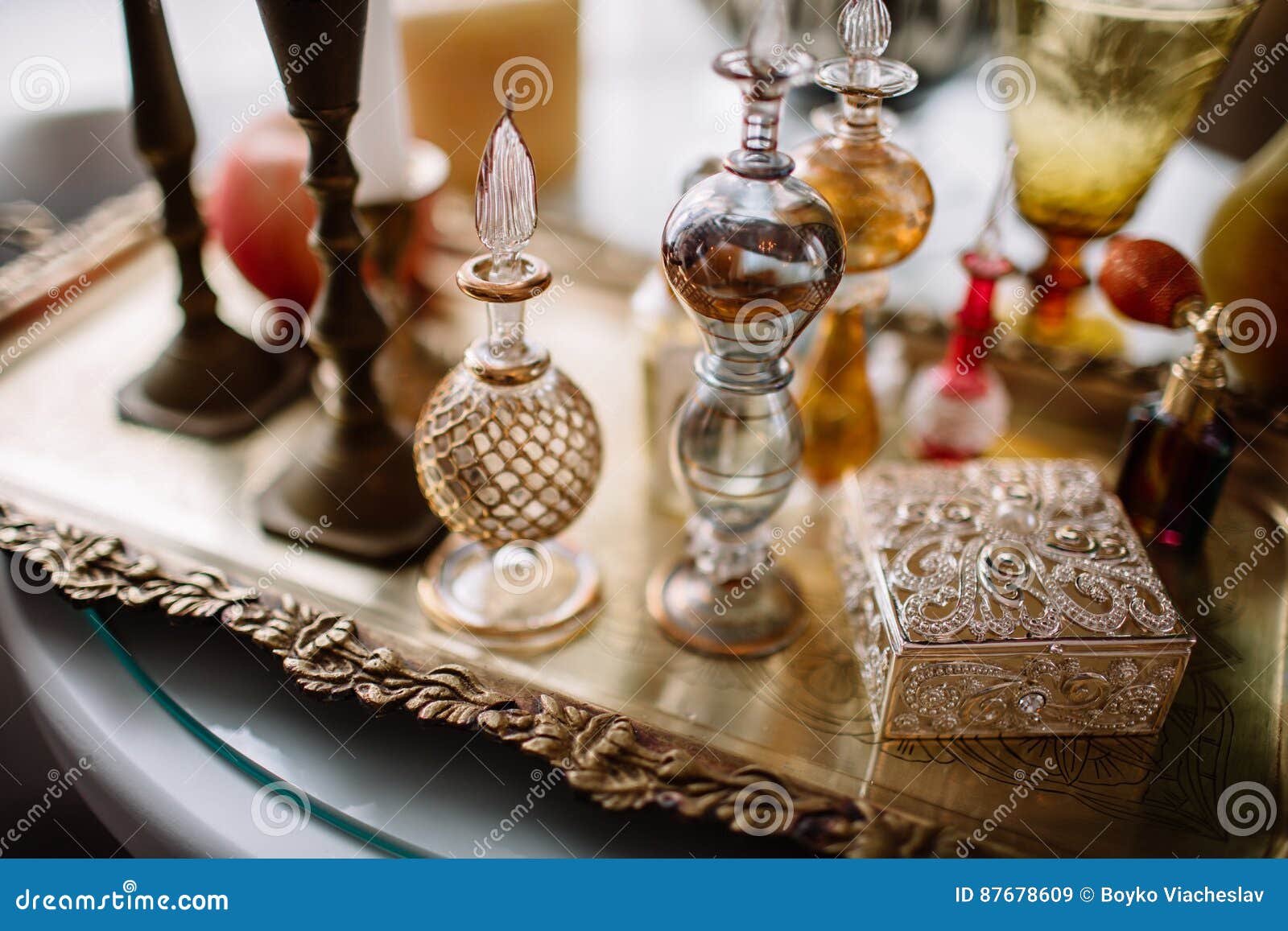 Perfume Bottles on the Table. Stock Image - Image of elegance, glass ...