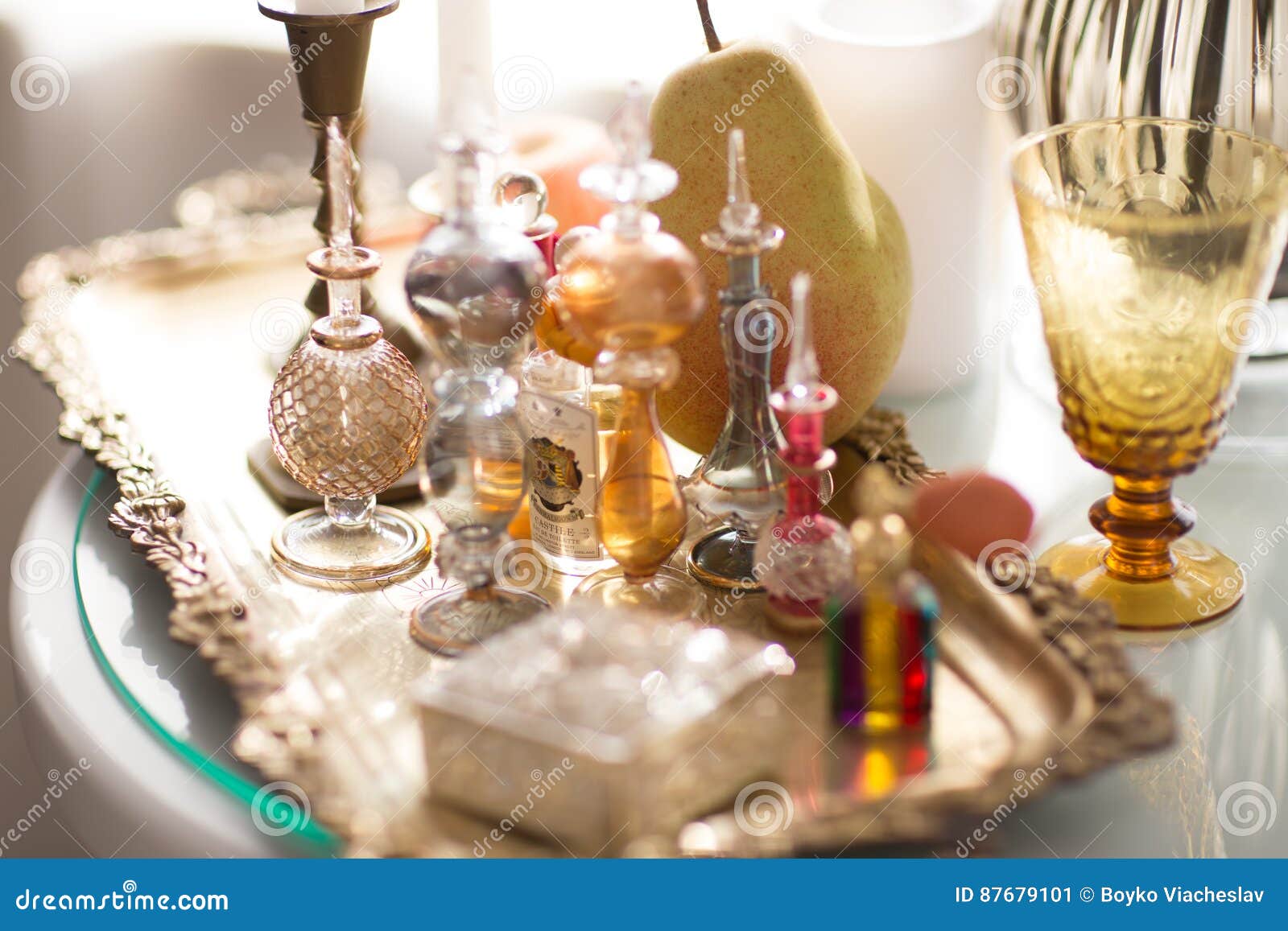 Perfume Bottles on the Table Stock Image - Image of cosmetic, feminine ...
