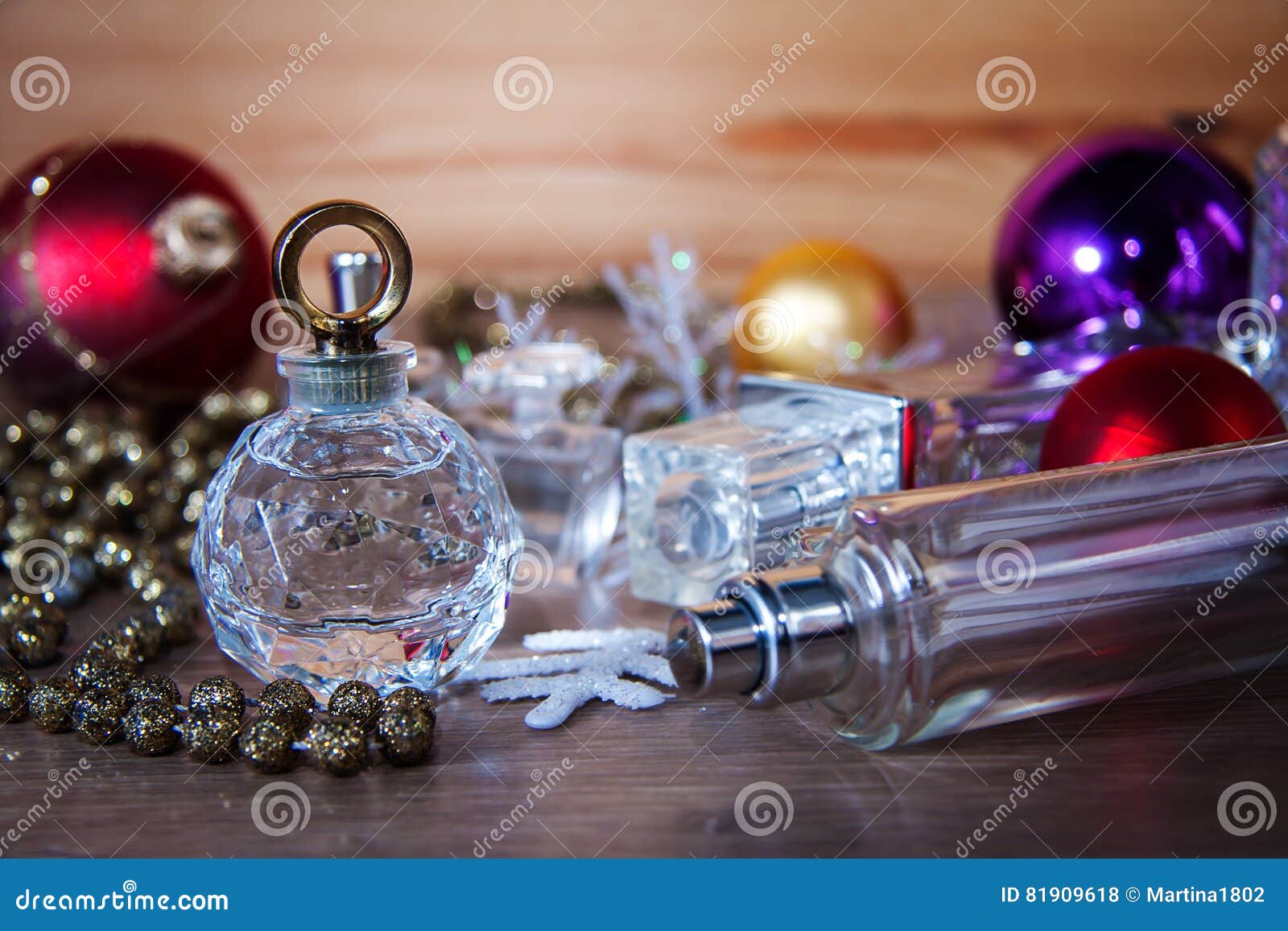 Perfume and Christmas Decorations Stock Photo - Image of winter ...
