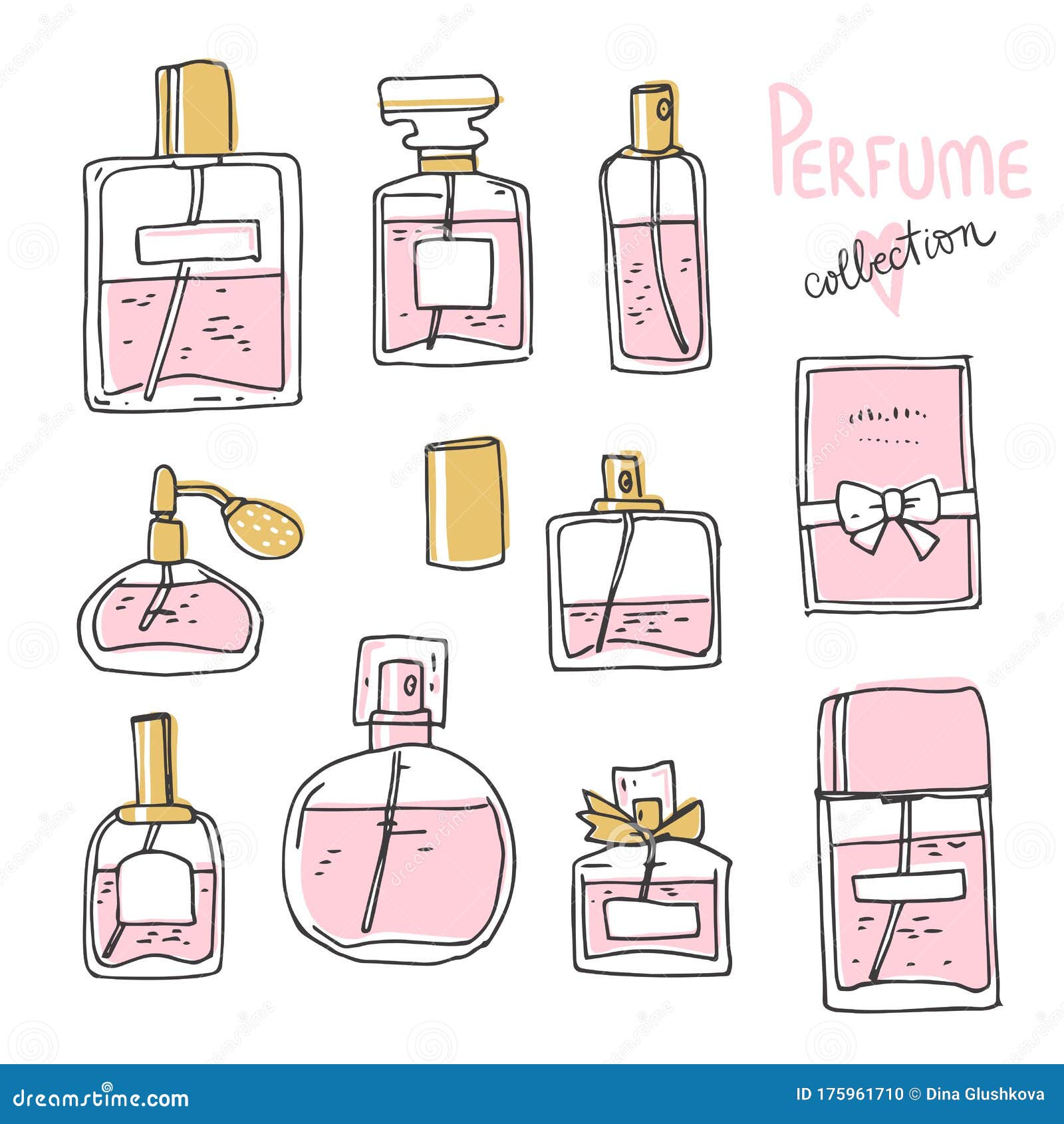 Perfume Collection. Doodle Glass Bottles Set. Vector Illustration Stock ...