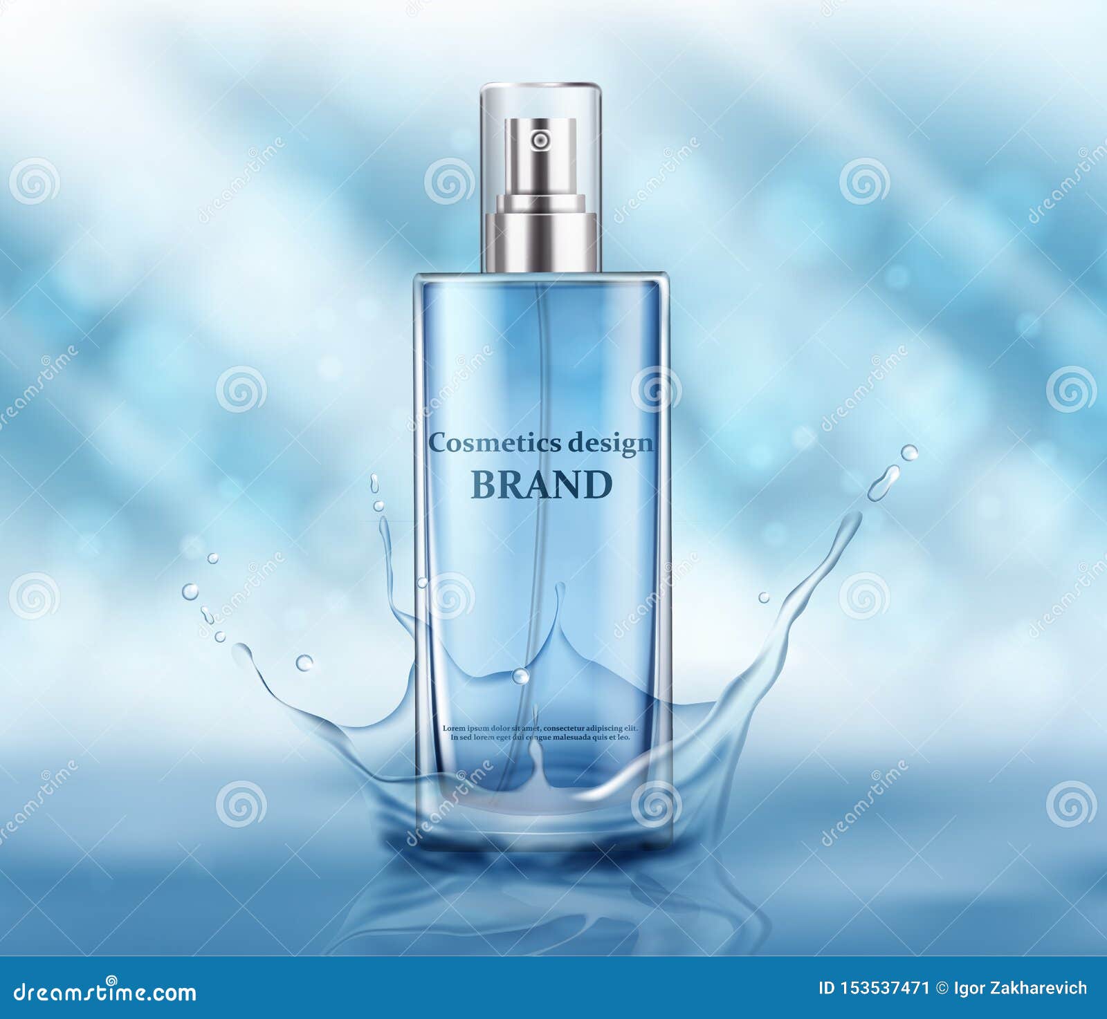 Perfume Glass Bottle Light Blue Package Design on Blue Background with ...