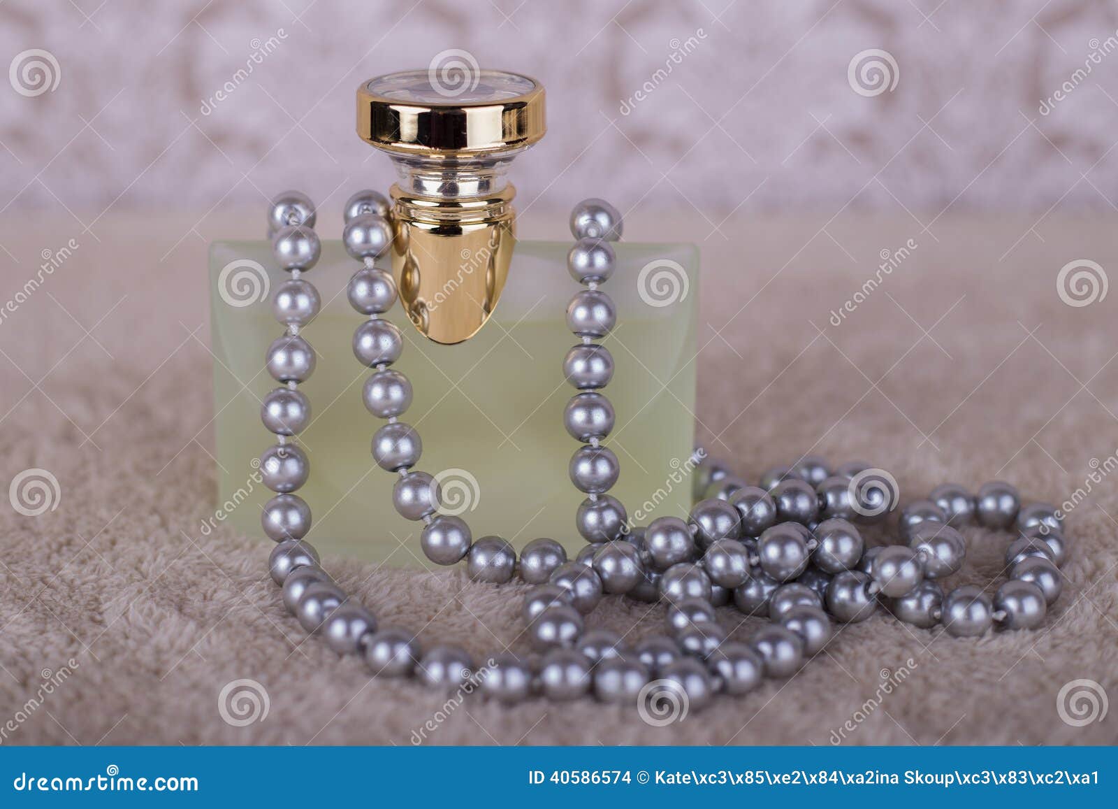 Perfume and pearls stock photo. Image of retro, necklace - 40586574