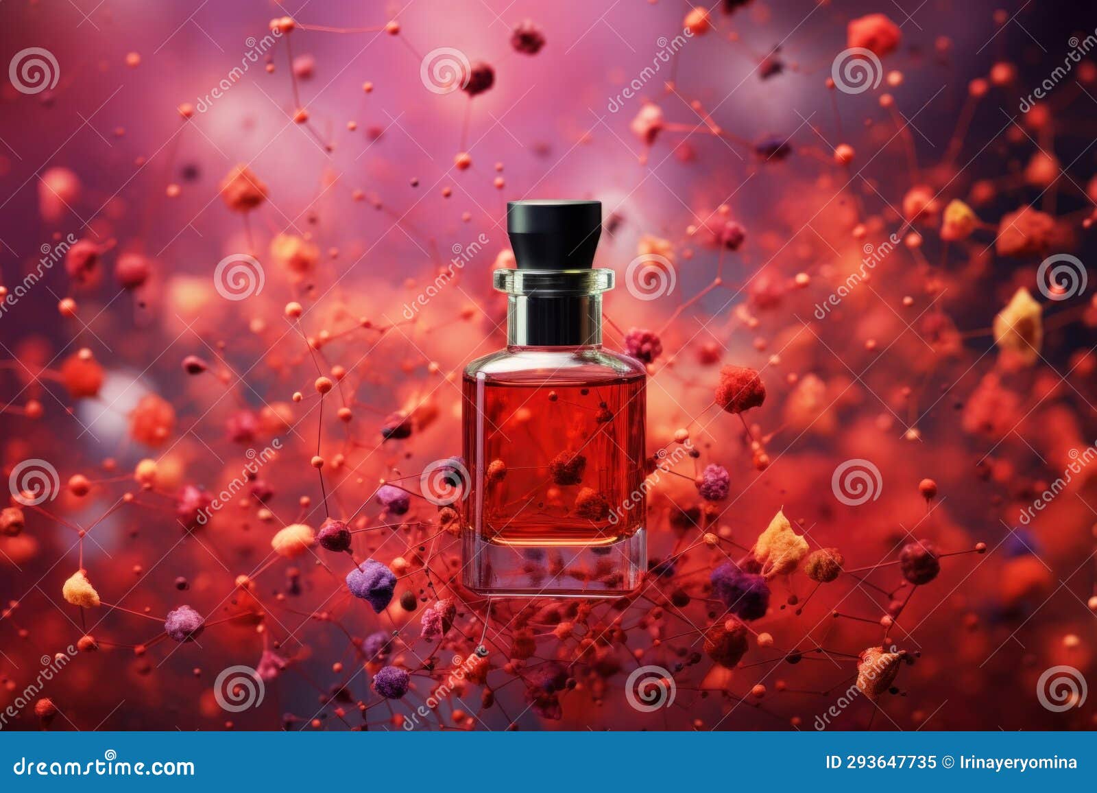 Perfume Pheromones on Colorful Molecules Background. Molecular Perfumes ...