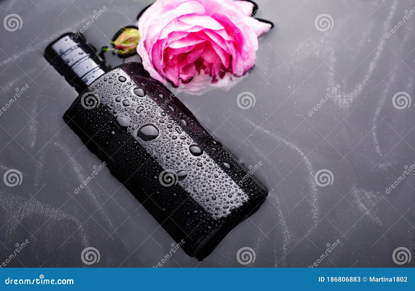 Perfume preto e rosa imagem de stock. Imagem de recipiente - 186806883