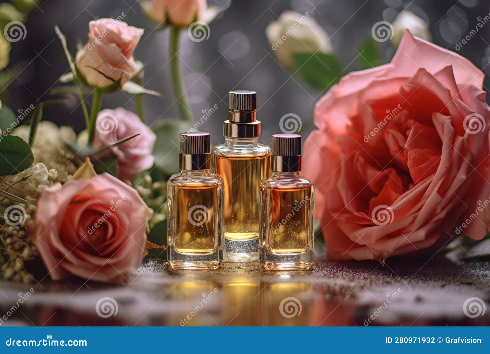 Perfume and rose stock illustration. Illustration of pink - 280971932