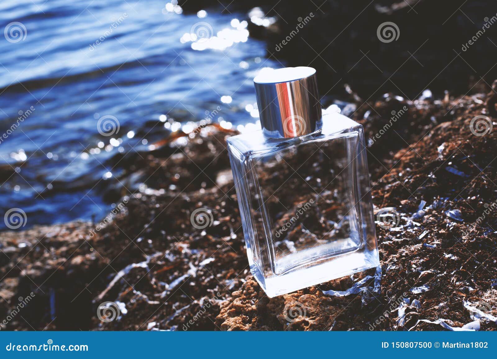 Perfume at sea background stock photo. Image of bottle - 150807500