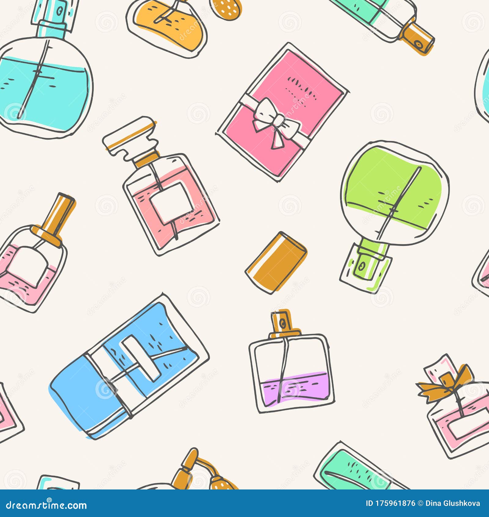 Perfume Seamless Pattern. Doodle Glass Bottles. Vector Illustration ...