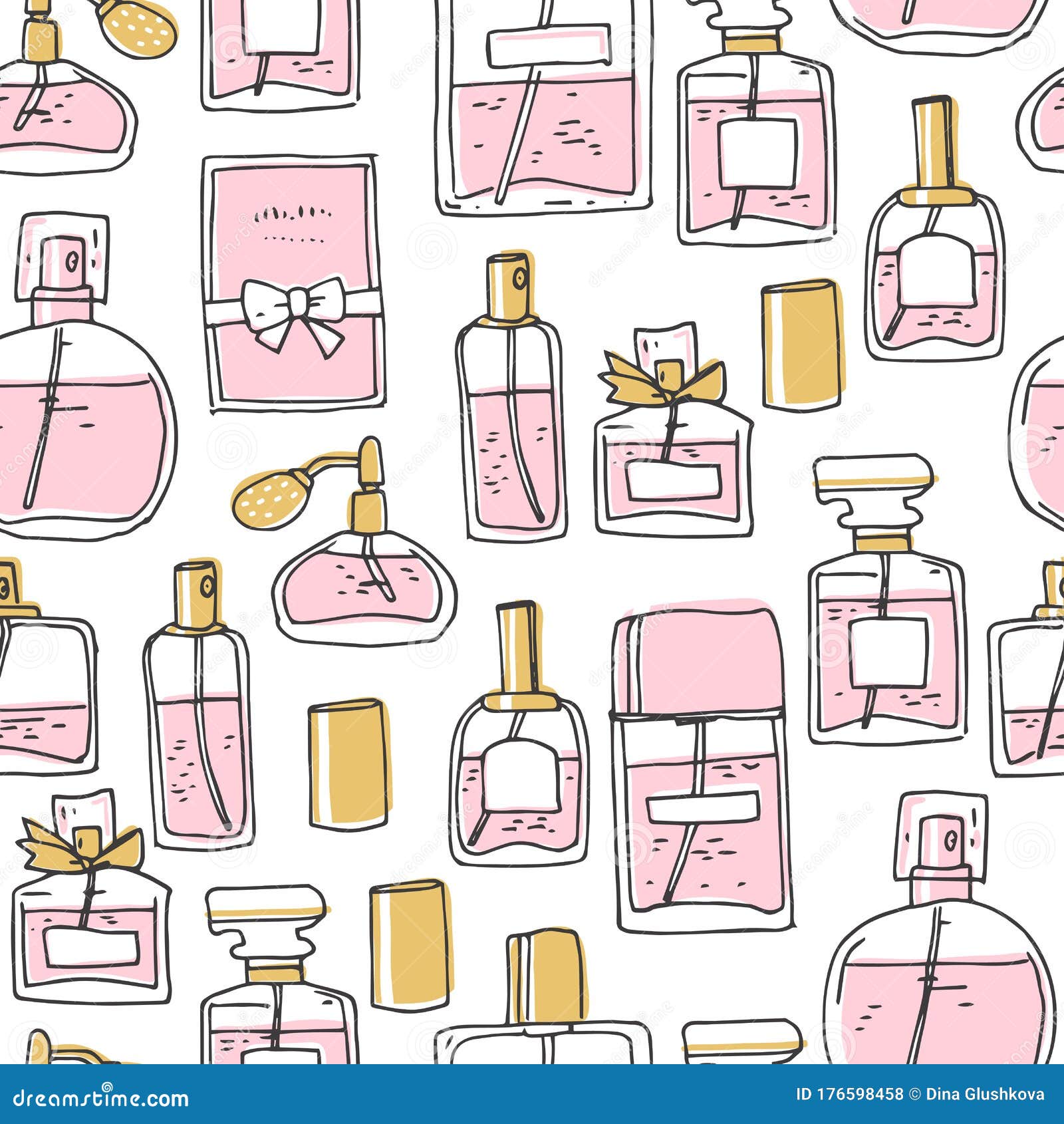 Perfume Seamless Pattern. Doodle Glass Bottles. Vector Illustration ...