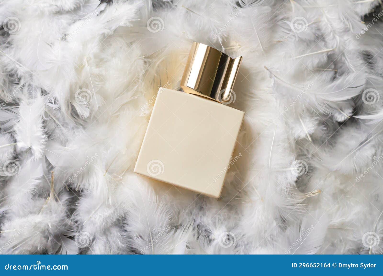 Perfume Square Bottle Mockup on Feather Background Stock Photo - Image ...