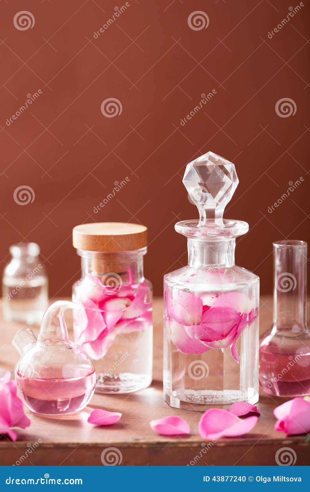 Perfumery and Aromatherapy Set with Rose Flowers and Flasks Stock Photo ...