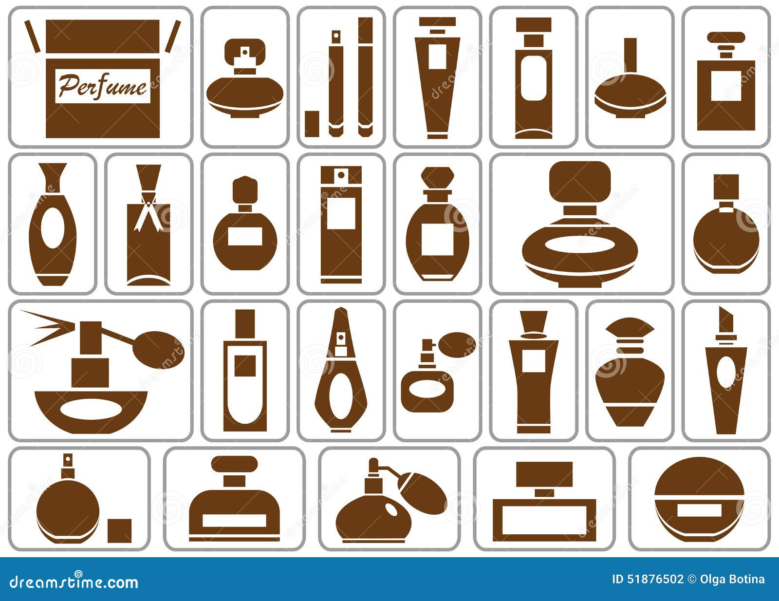 Perfumery icons on white stock vector. Illustration of cologne - 51876502