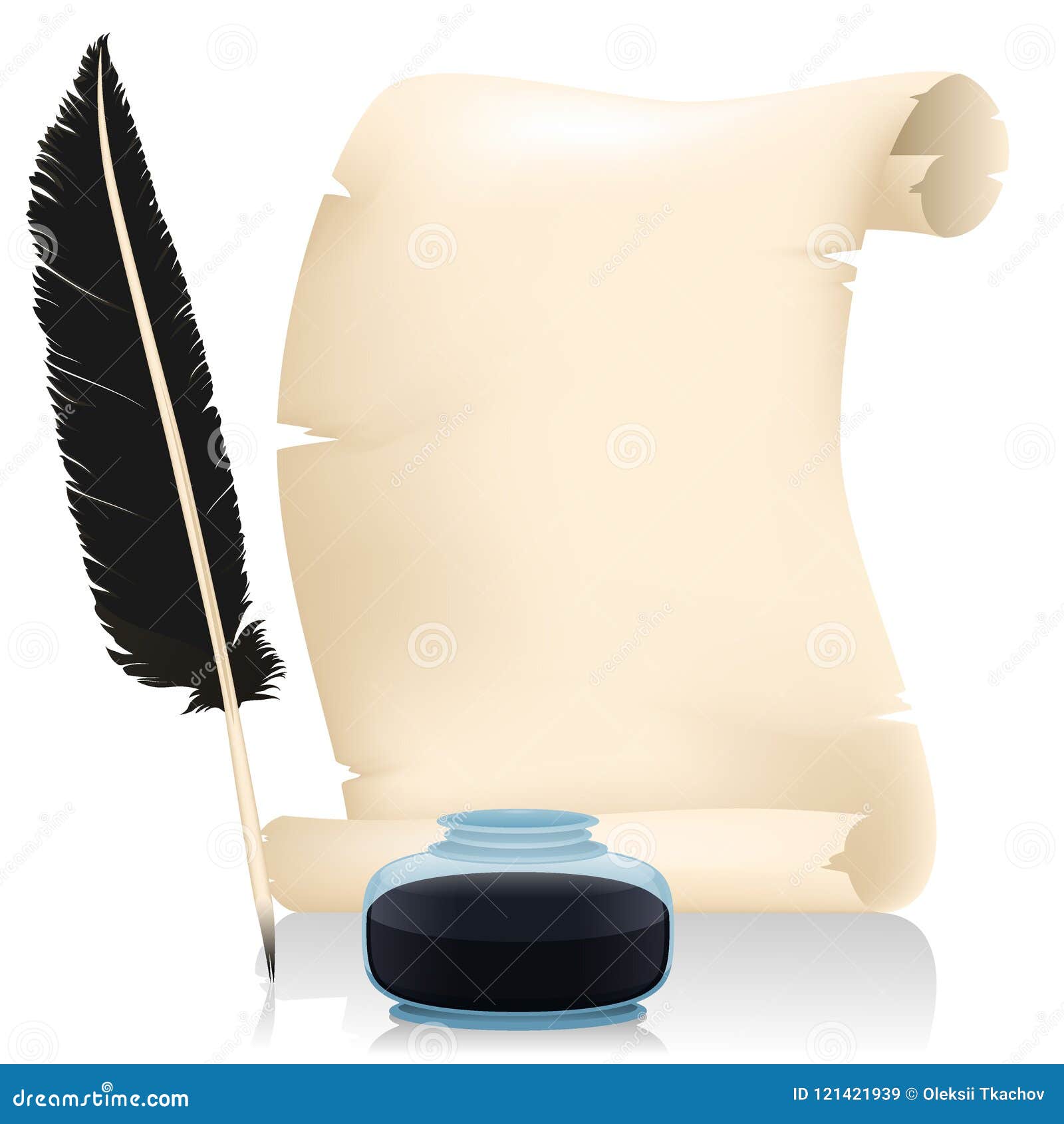 Pergamino, pluma, tintero ilustración del vector. Ilustración de ...