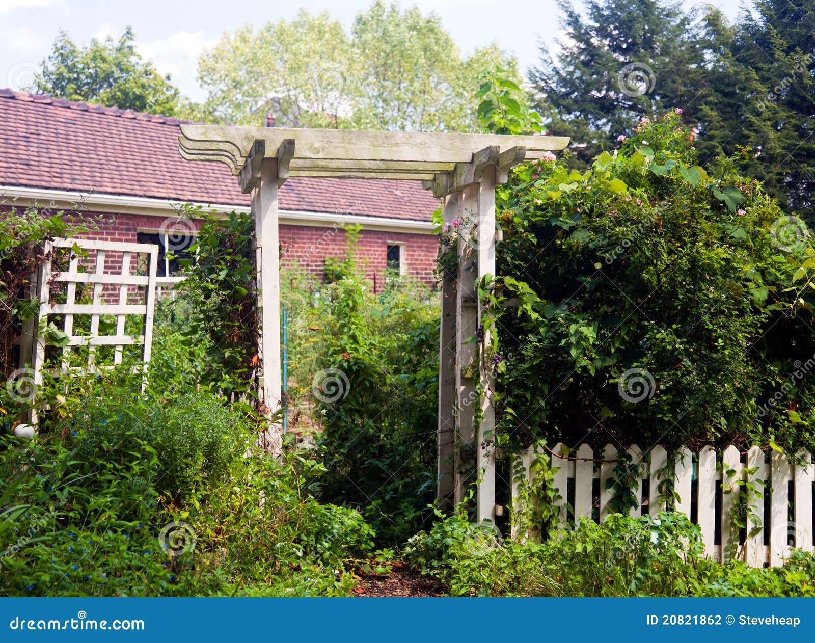 Pergola Als Ingang Aan Tuin Stock Foto - Image of openlucht, pergola ...