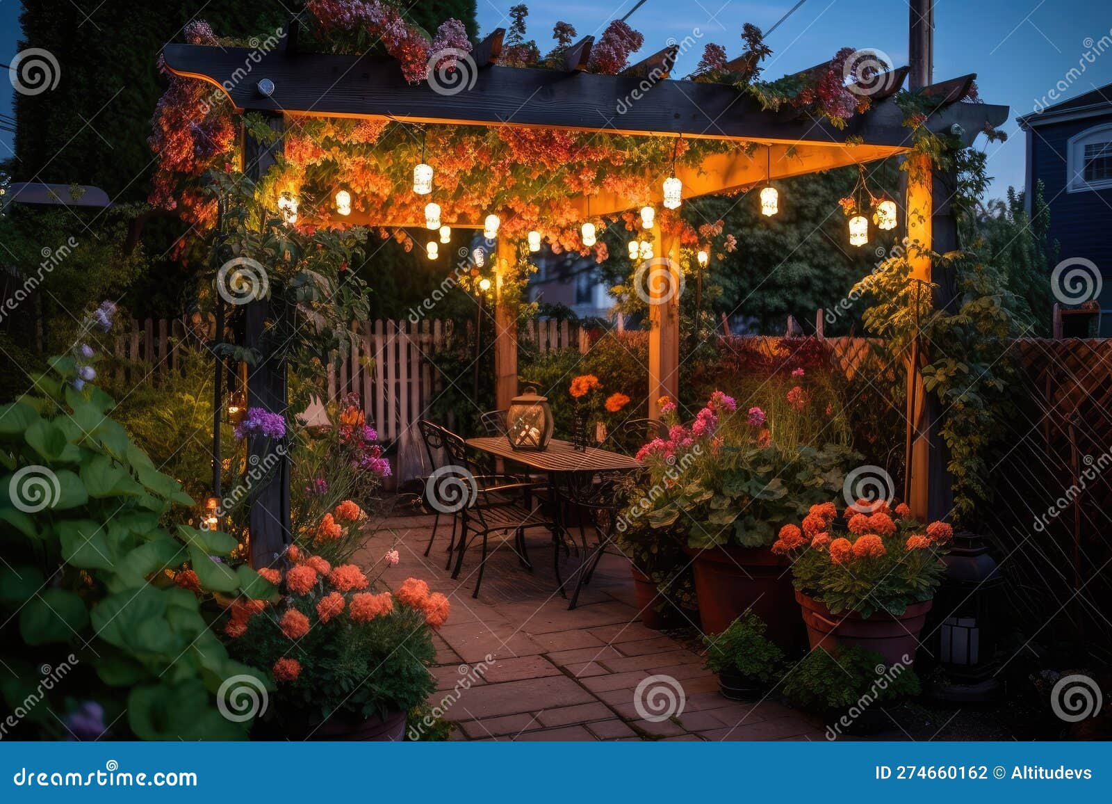 Pergola with Hanging Baskets and Lanterns for a Warm, Inviting ...