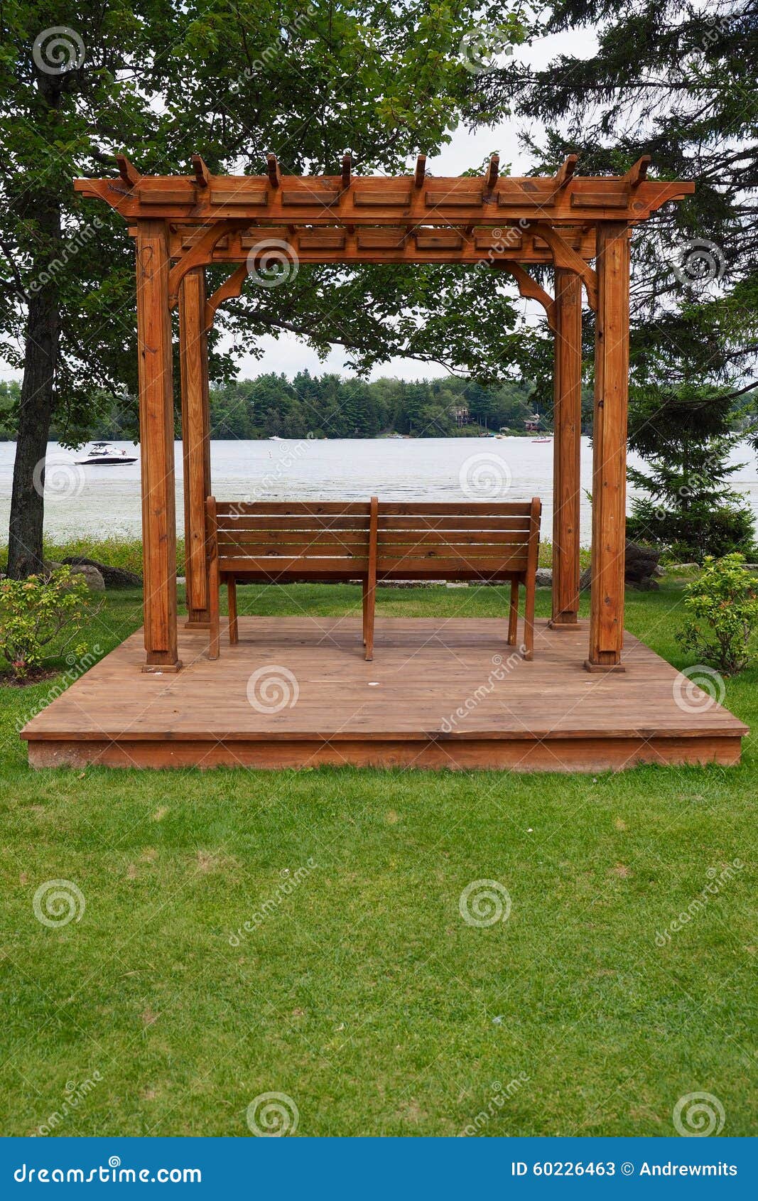 Pergola with Lake View stock image. Image of lawn, lake - 60226463