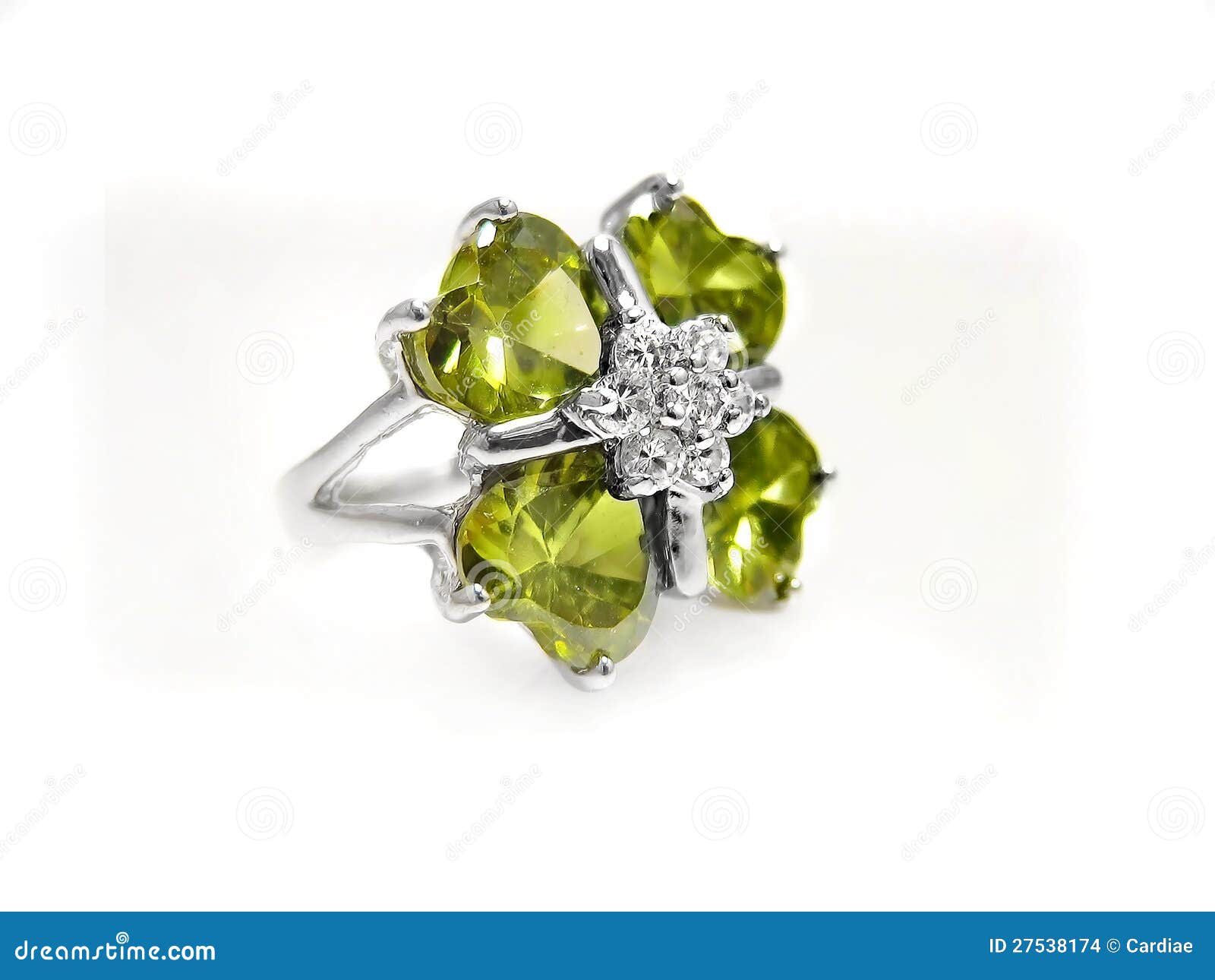 Peridot / Gem, Diamond, and Silver Ring on White Stock Photo - Image of ...