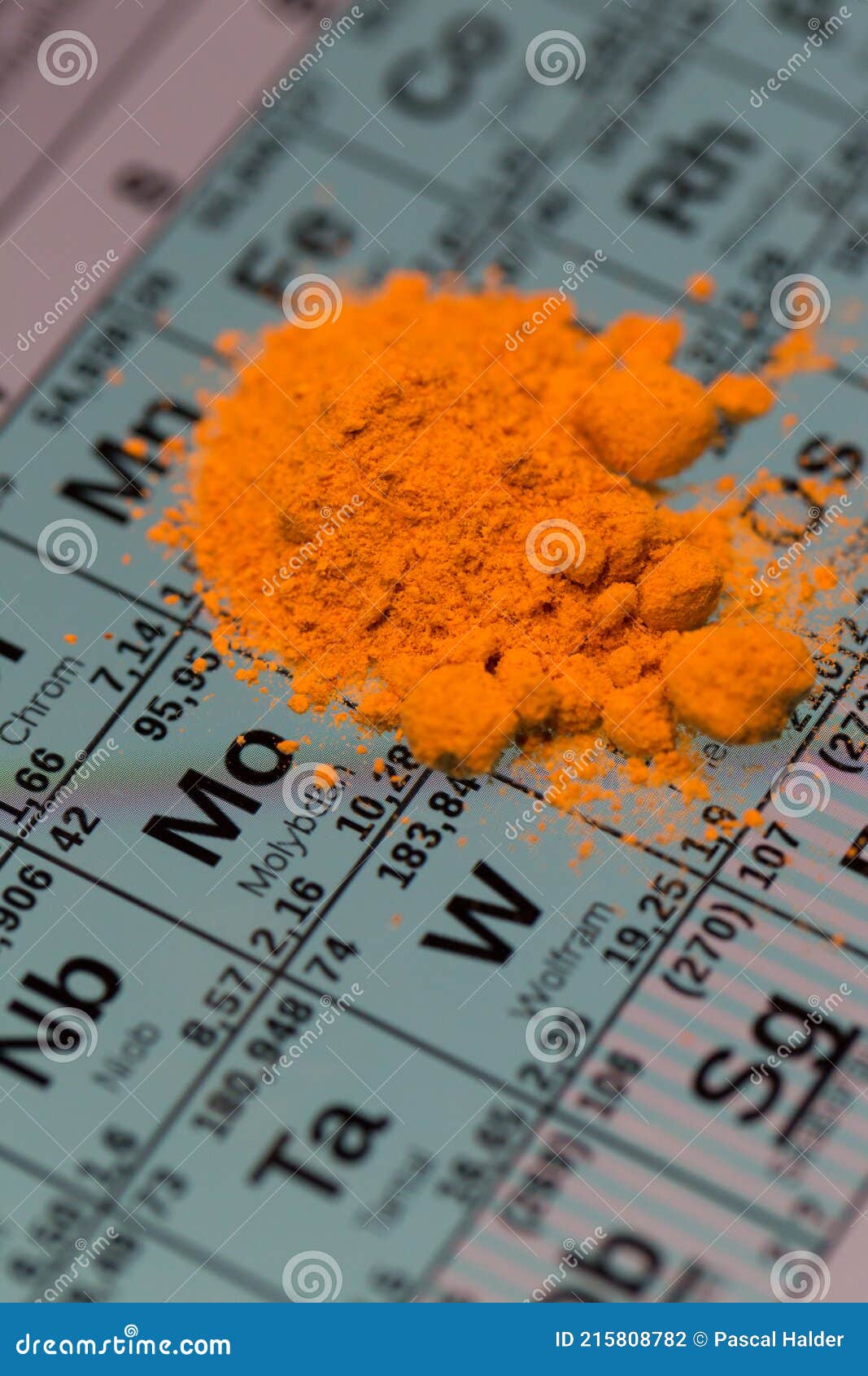 Periodic System Table with Orange Powder Element Stock Photo - Image of ...