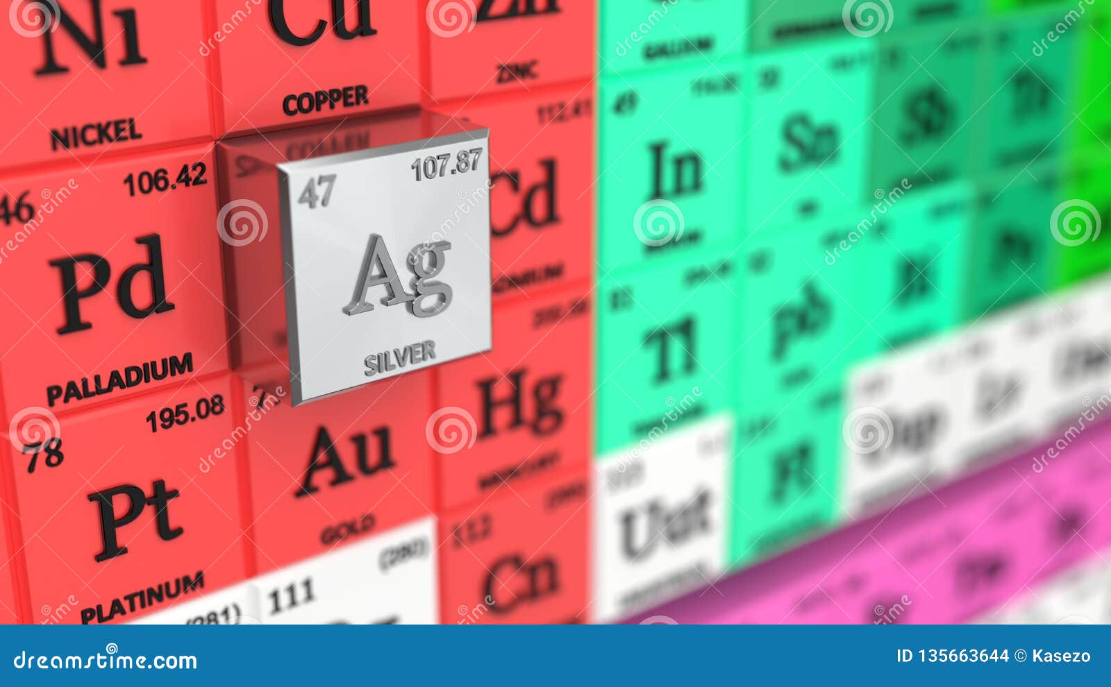 Periodic Table Concept with Colored Cubes. Silver Element Selected. 3d ...
