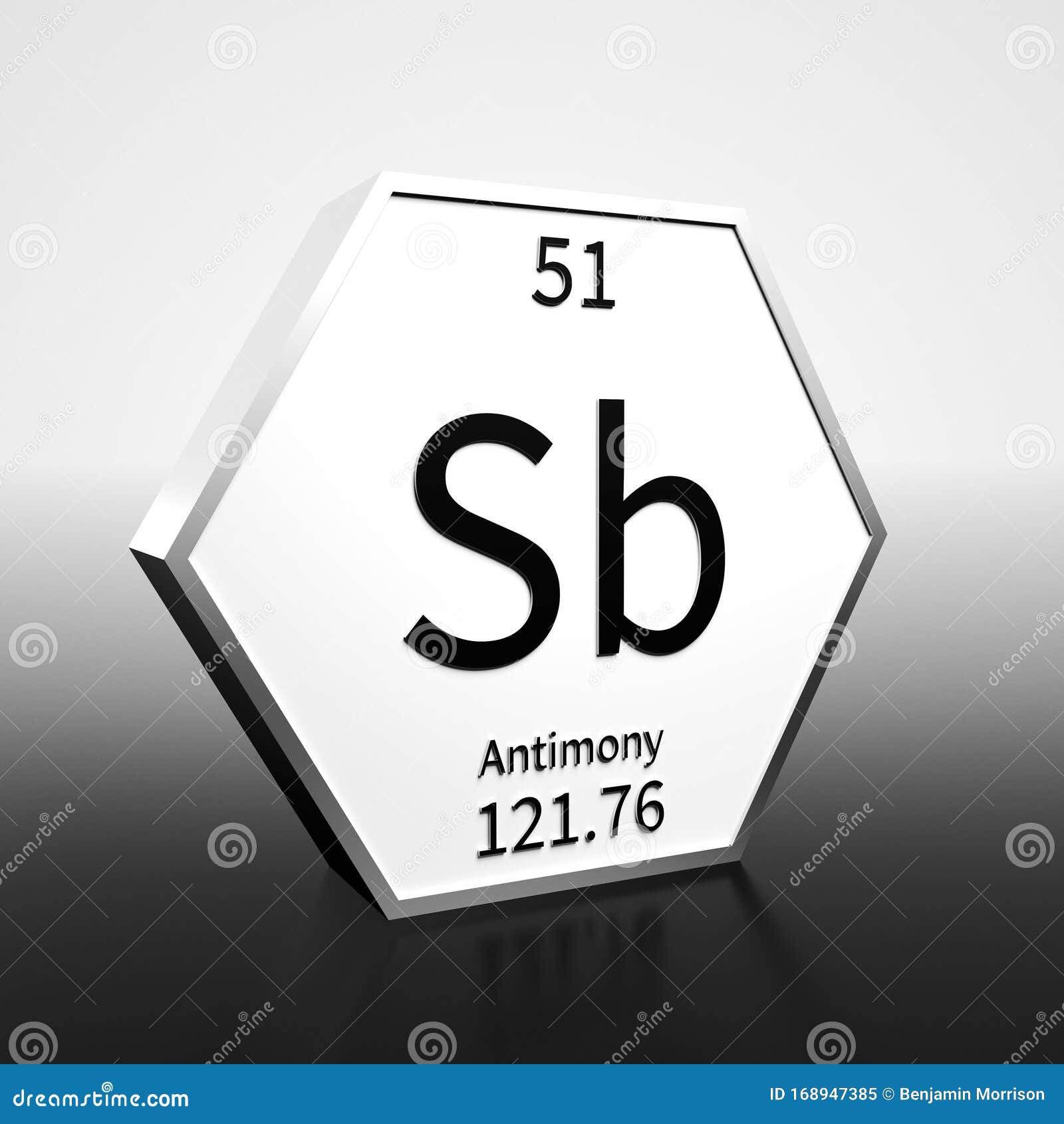 Periodic Table Element Antimony Rendered Black on White on White and ...