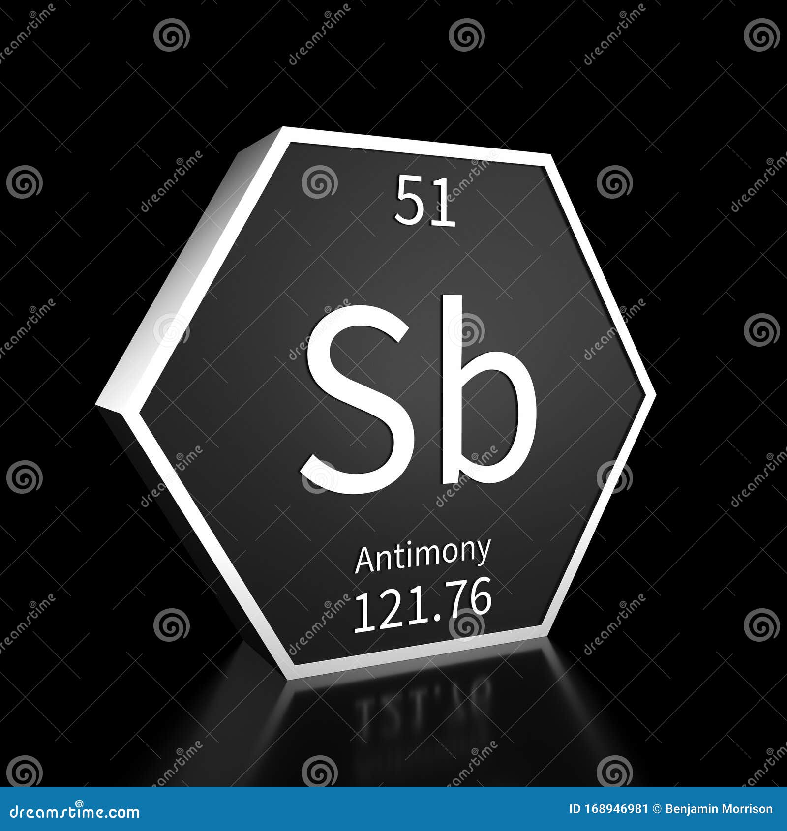 Periodic Table Element Antimony Rendered Metal on Black on Black Stock ...