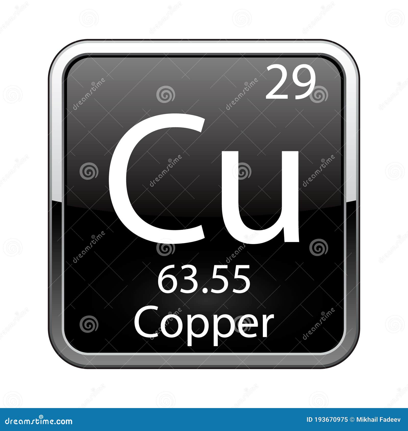 Copper Symbol In Square Shape With Metallic Border And Transparent ...