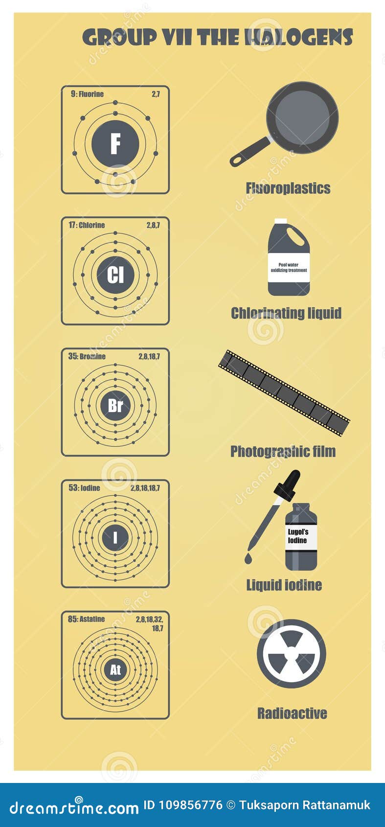 Periodic Table of Element Group VII the Halogens Stock Illustration ...