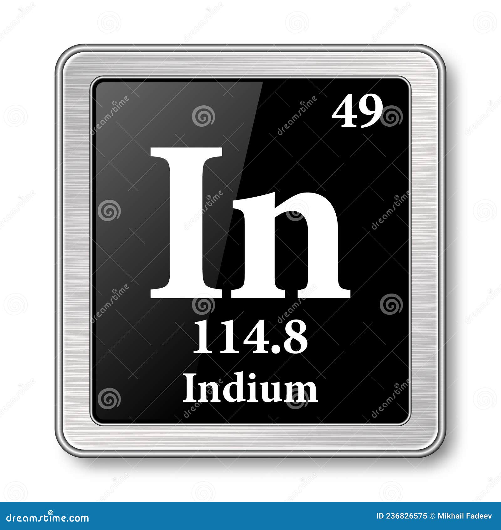 Indium Symbol In Square Shape With Metallic Border And Transparent ...