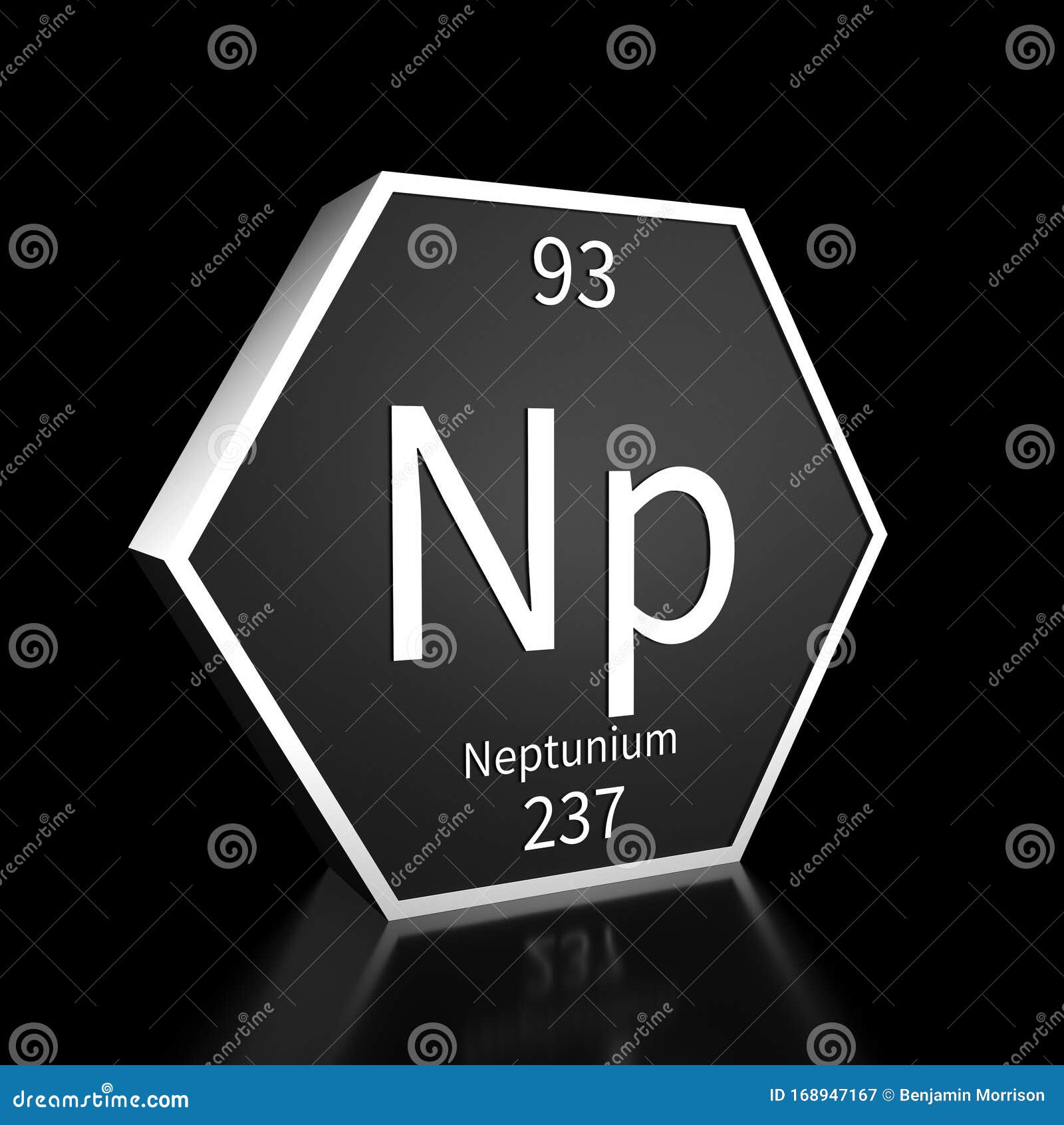 Periodic Table Element Neptunium Rendered Metal on Black on Black Stock ...