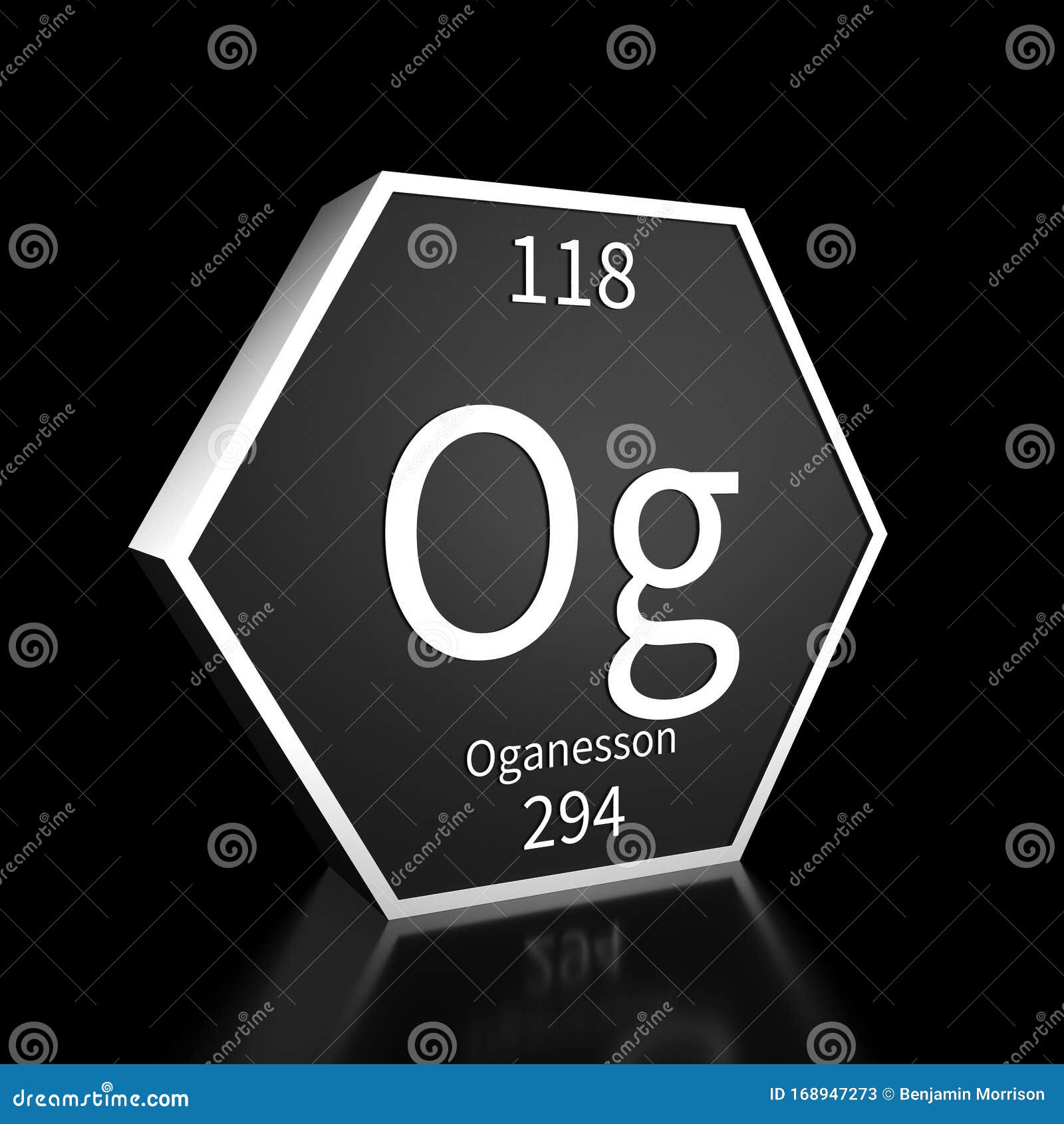 Periodic Table Element Oganesson Rendered Metal on Black on Black Stock ...