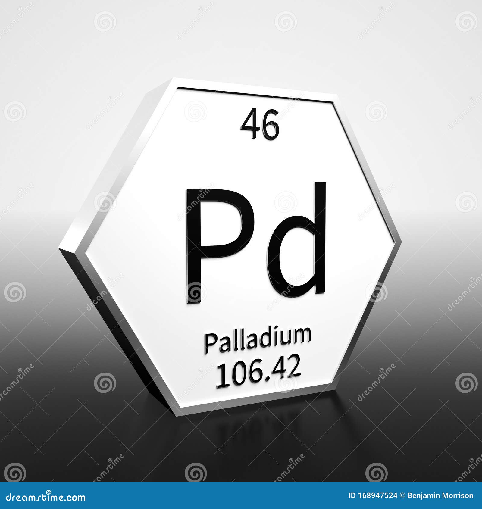 Periodic Table Element Palladium Rendered Black on White on White and ...