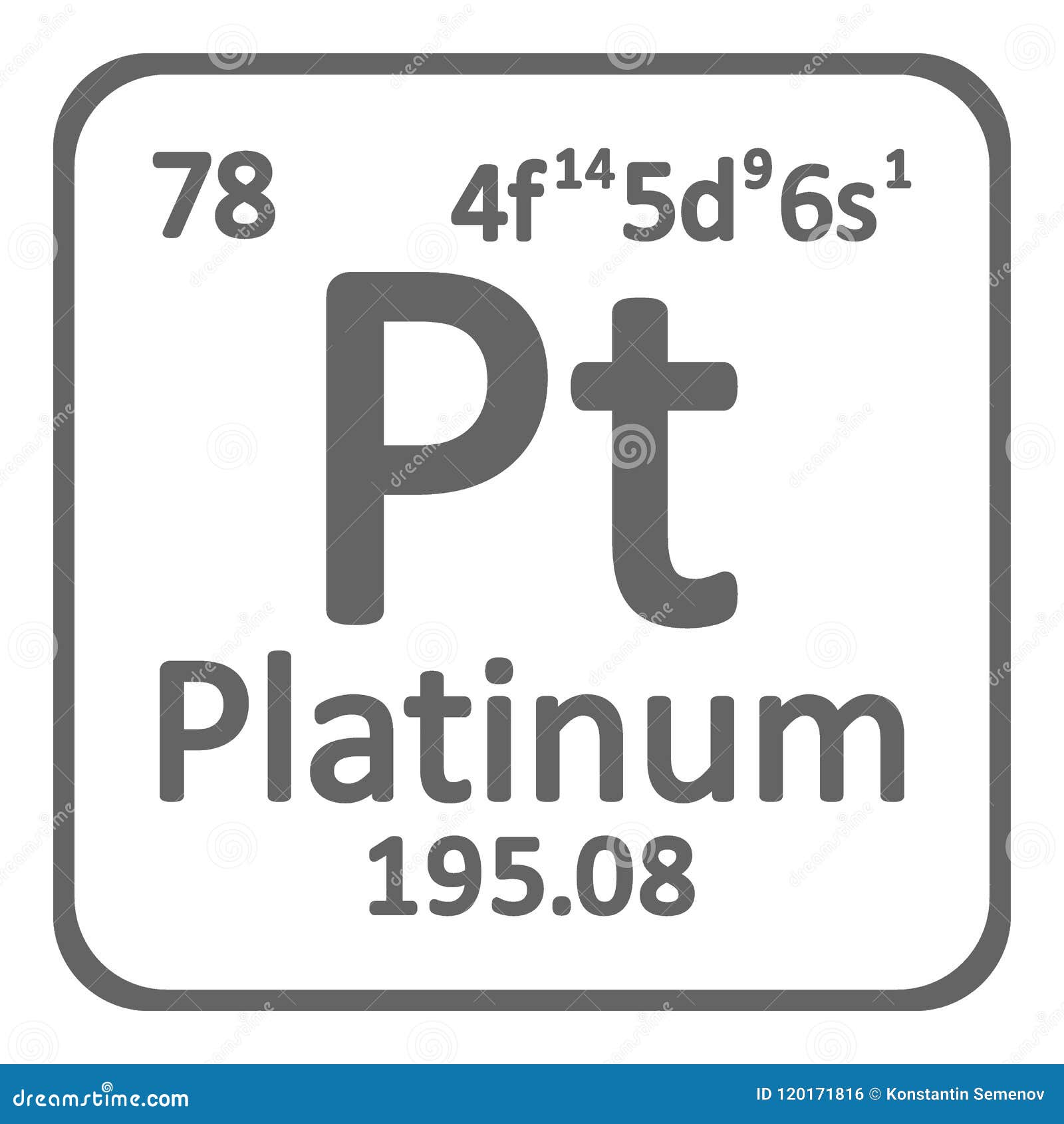 Platinum Icon. Pt Chemical Element. Atomic Number 78. Mass 195.08. Blue ...