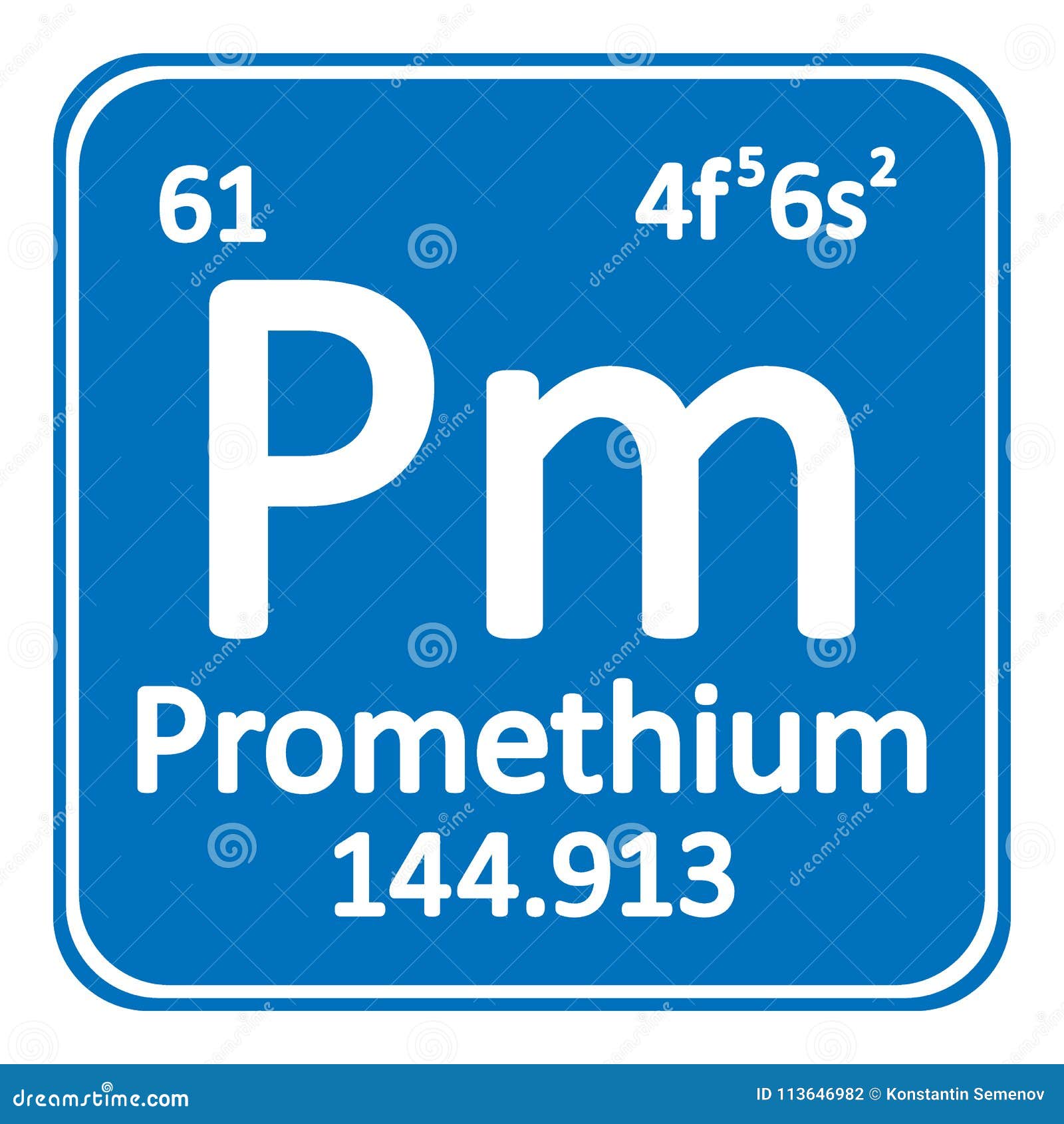 Promethium Icon. Pm Chemical Element. Atomic Number 61. Mass 145. Blue ...