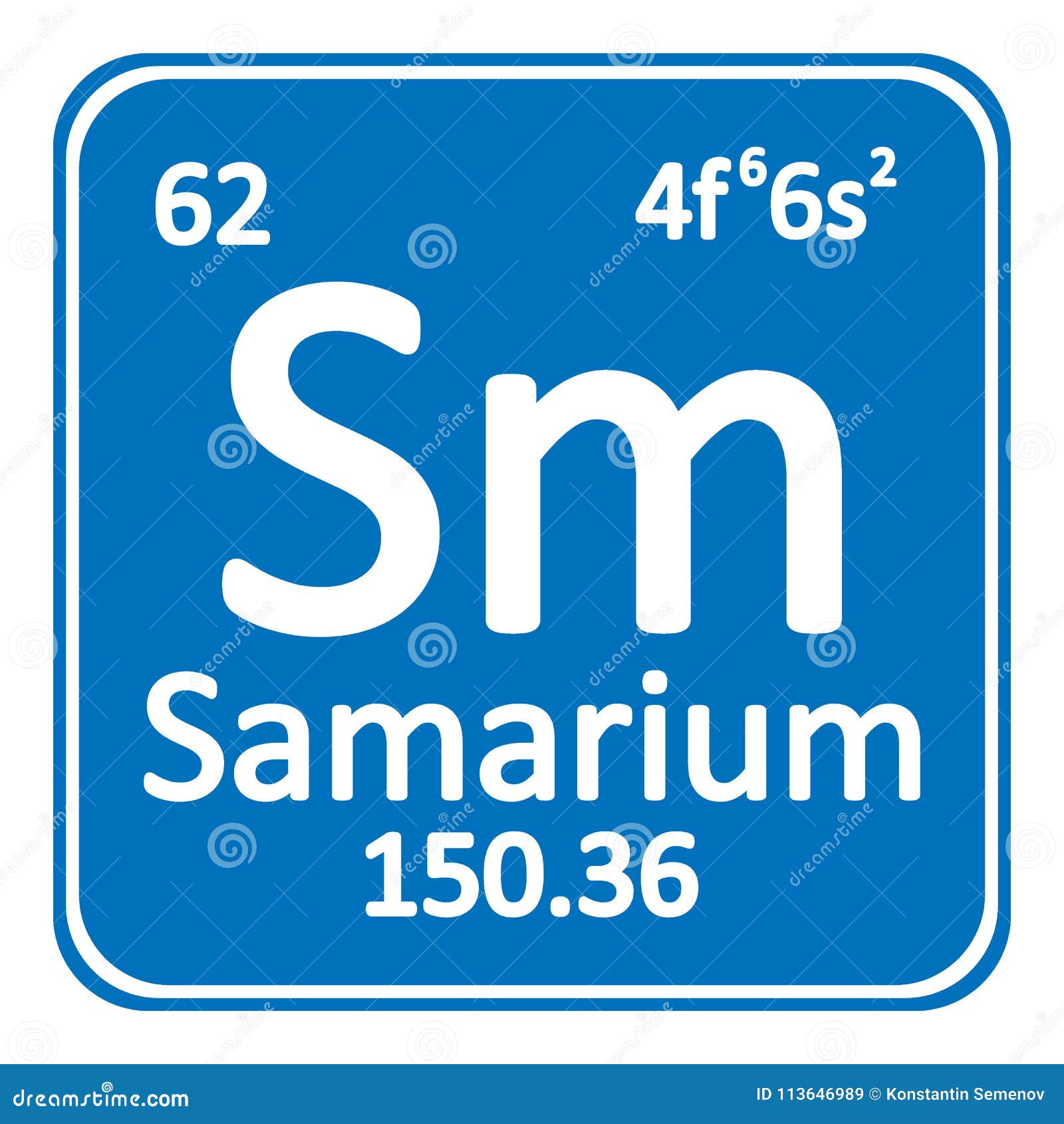 Samarium Icon. Sm Chemical Element. Atomic Number 62. Mass 150.36 ...