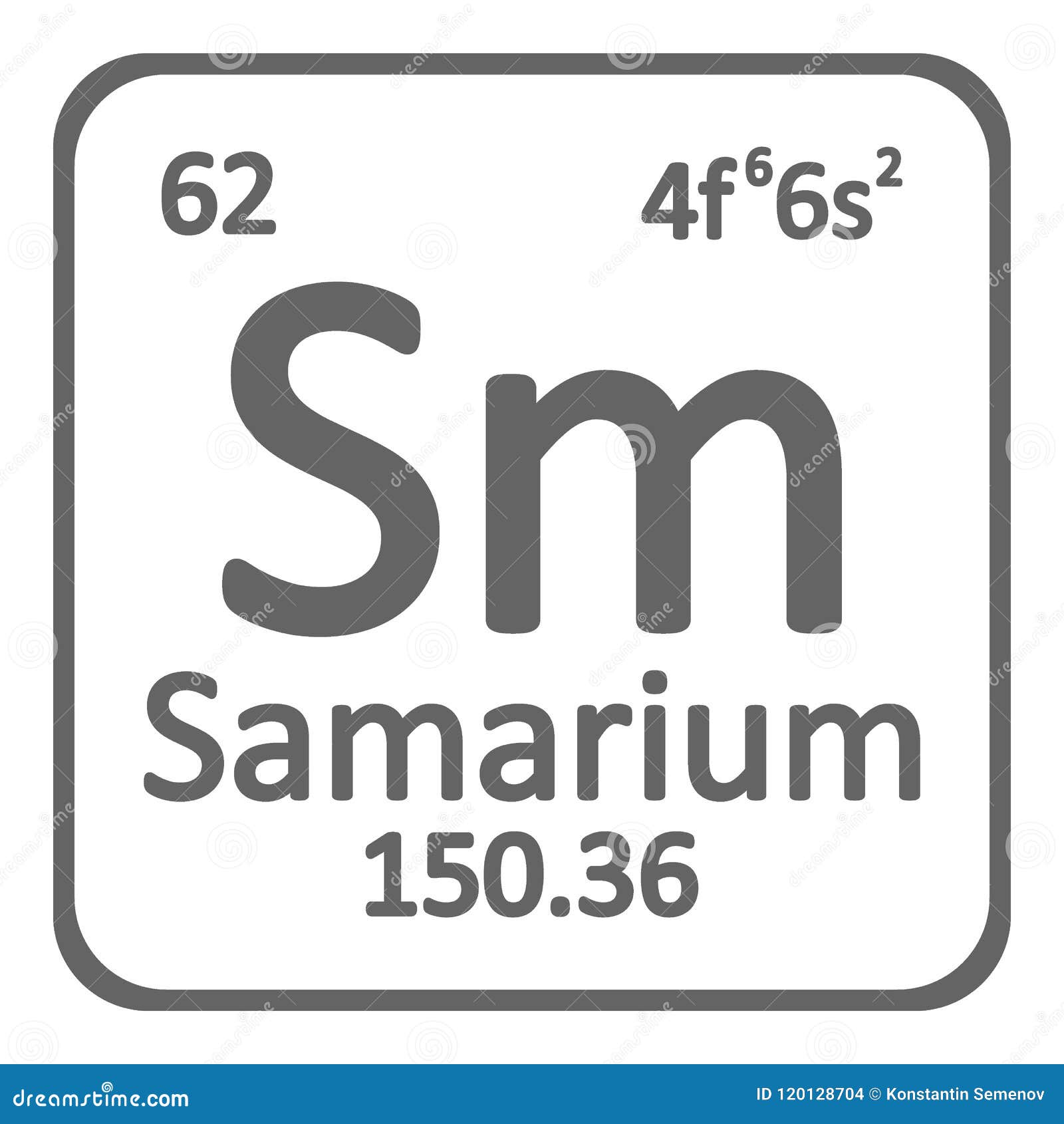 Samarium Icon. Sm Chemical Element. Atomic Number 62. Mass 150.36 ...